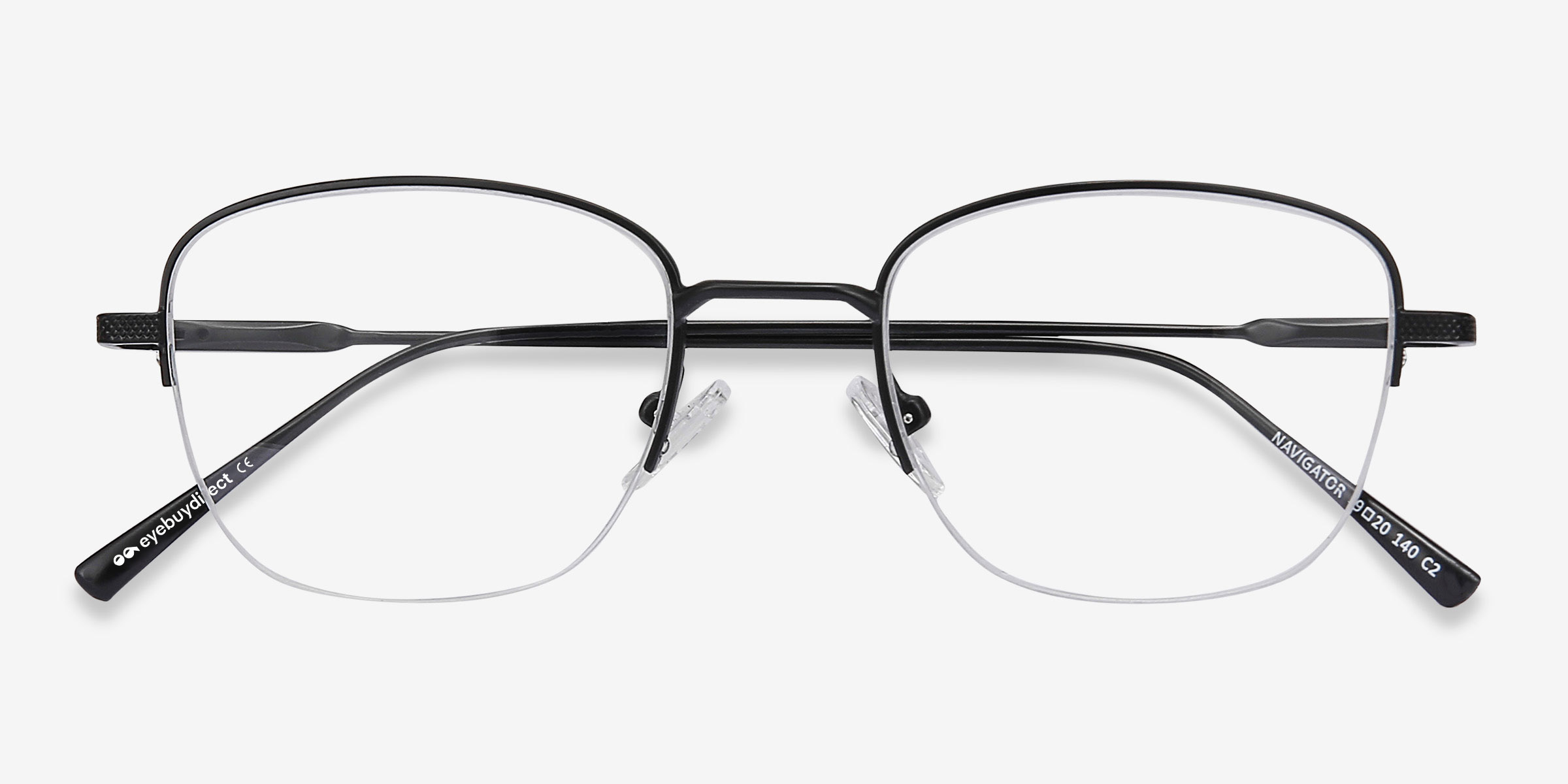Navigator Rectangle Black Semi Rimless Eyeglasses | Eyebuydirect