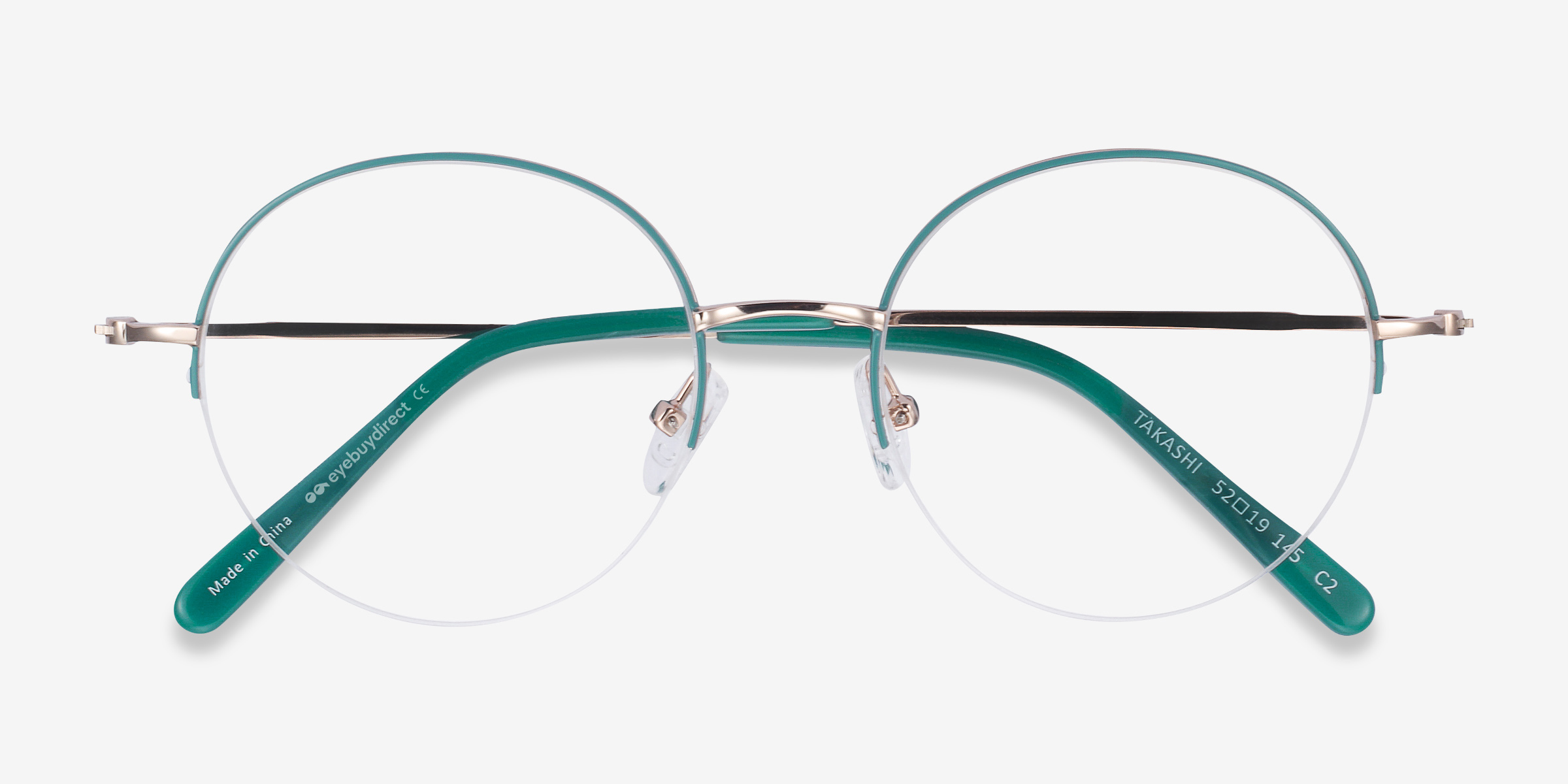 Takashi Round Green & Gold Semi Rimless Eyeglasses | Eyebuydirect