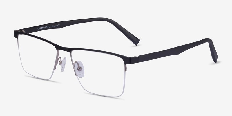 Chronos Rectangle Silver Black Semi Rimless Eyeglasses | Eyebuydirect