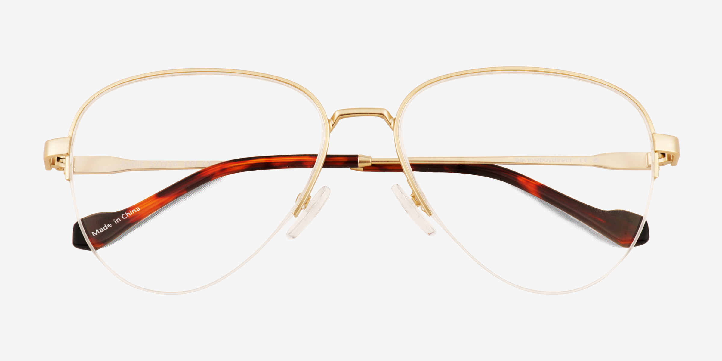 Andie Aviator Gold Semi Rimless Eyeglasses | Eyebuydirect