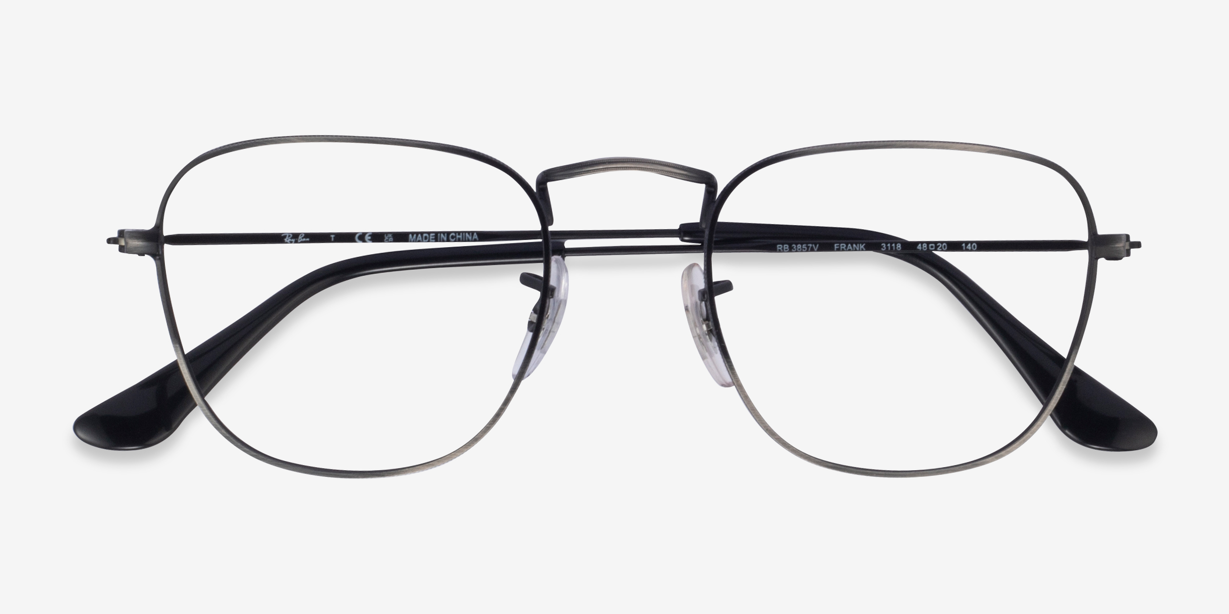 Ray-Ban RB3857V Frank - Square Shiny Antique Gunmetal Frame Eyeglasses ...