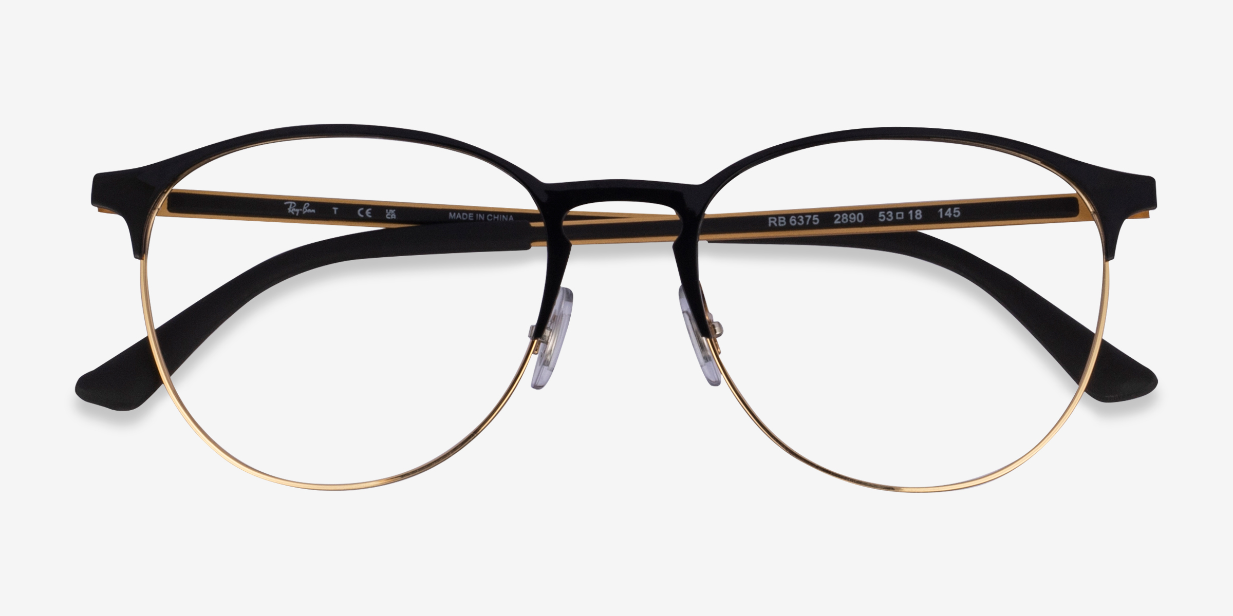 Ray-Ban RB6375 - Round Gold Black Frame Eyeglasses | Eyebuydirect
