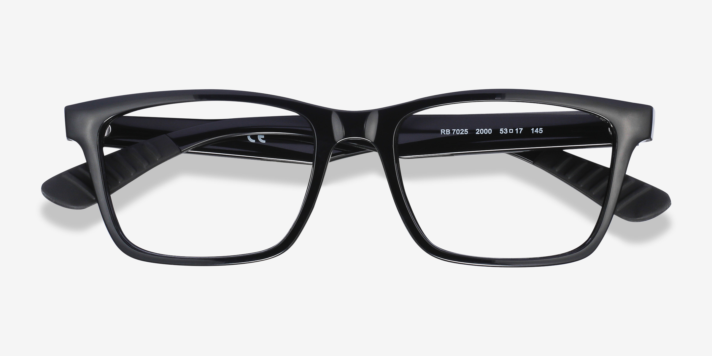 Ray-Ban RB7025 - Rectangle Shiny Black Frame Eyeglasses | Eyebuydirect