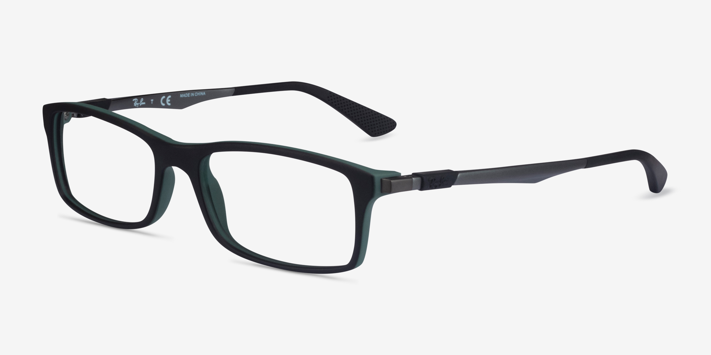 Ray-Ban RB7017 - Rectangle Black Green Gunmetal Frame Eyeglasses ...