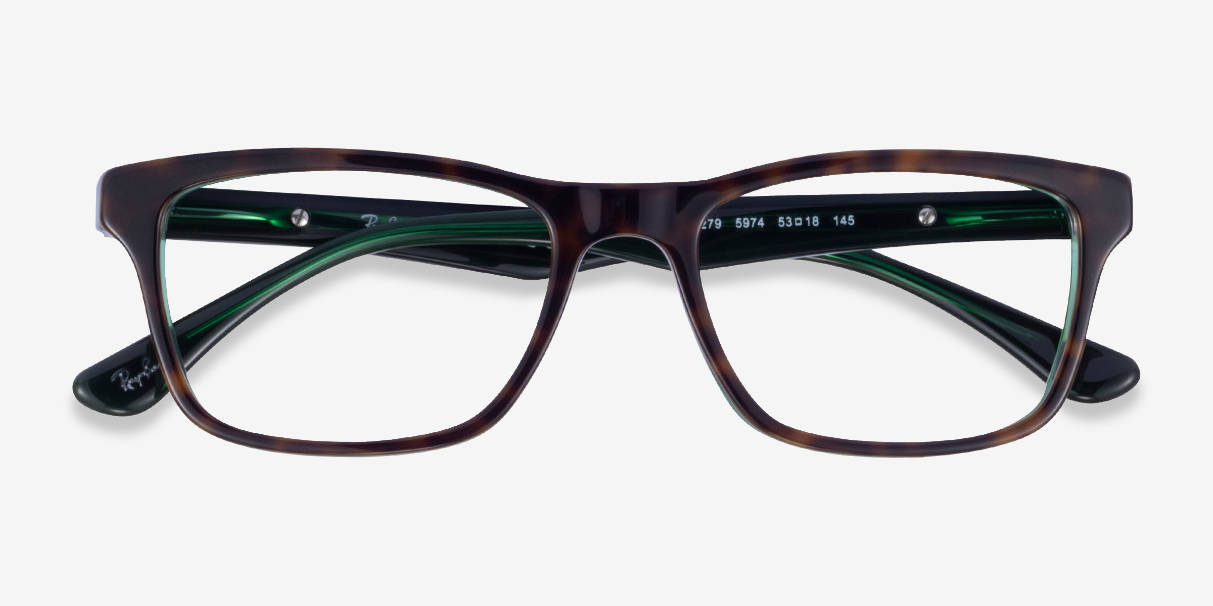 Ray-Ban RB5279 - Rectangle Tortoise Green Frame Eyeglasses ...