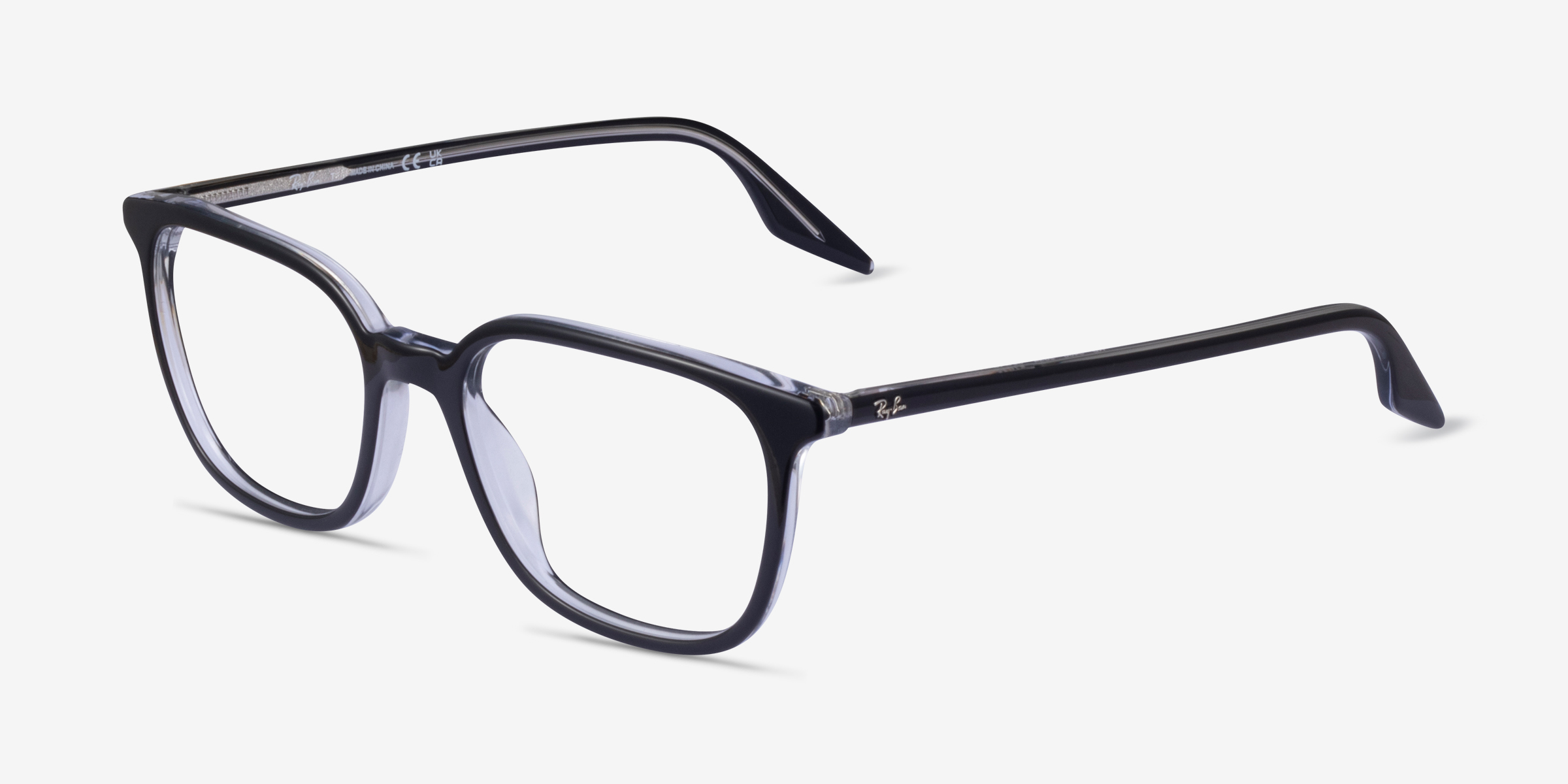 Ray-Ban RB5406 - Rectangle Black On Transparent Frame Eyeglasses ...