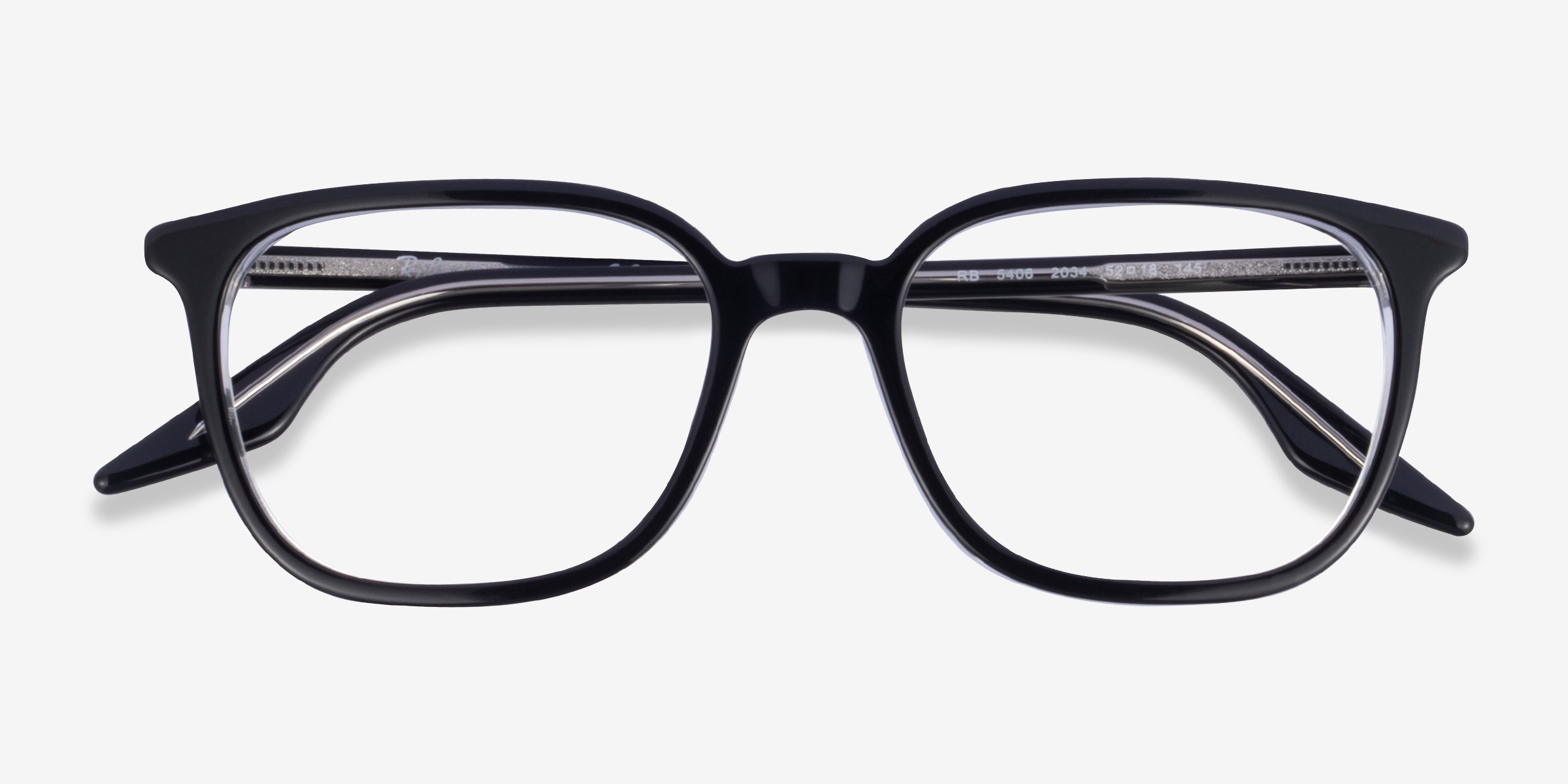 Ray-Ban RB5406 - Rectangle Black On Transparent Frame Eyeglasses ...
