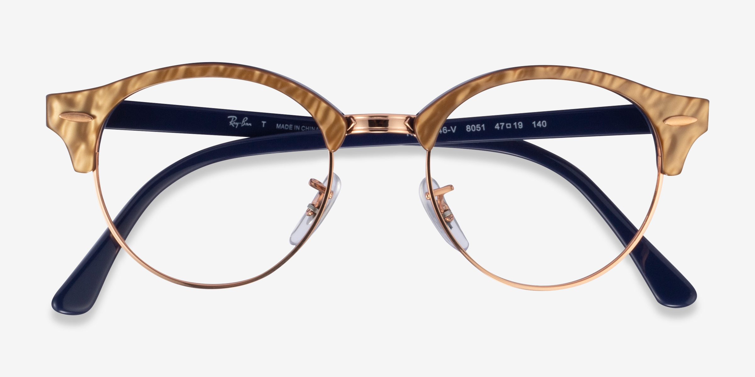 Ray-Ban RB4246V Clubround - Browline Wrinkled Beige On Blue Frame ...
