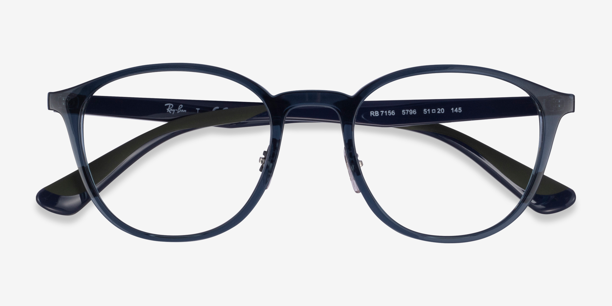 Ray-Ban RB7156 - Round Matte Transparent Blue Frame Eyeglasses ...