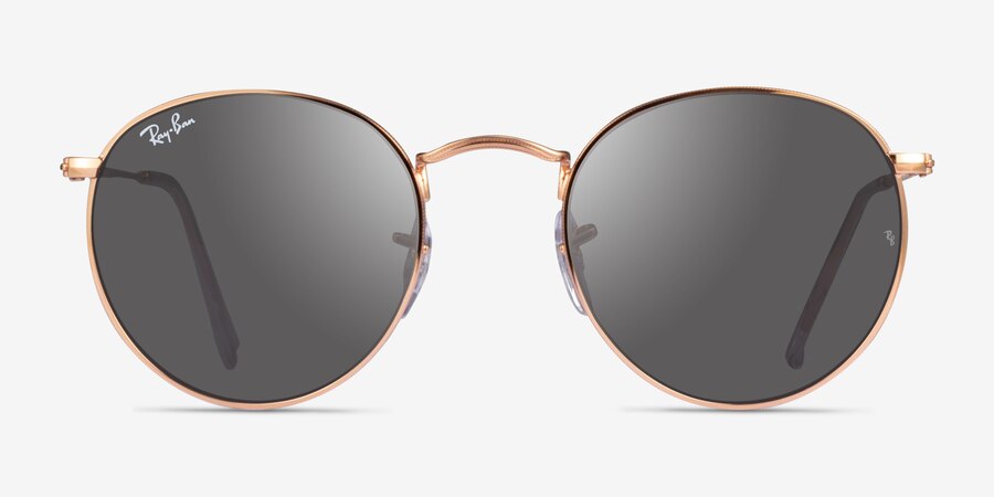 Ray-Ban RB3447 Round - Round Rose Gold Frame Prescription Sunglasses ...