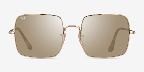 Ray-Ban RB1971 Square - Square Shiny Gold Frame Prescription Sunglasses ...