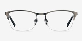 Time Rectangle Matte Silver Semi Rimless Eyeglasses | Eyebuydirect