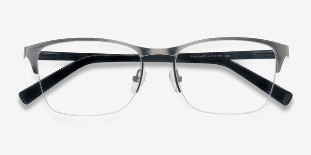 Time Rectangle Matte Silver Semi Rimless Eyeglasses | Eyebuydirect