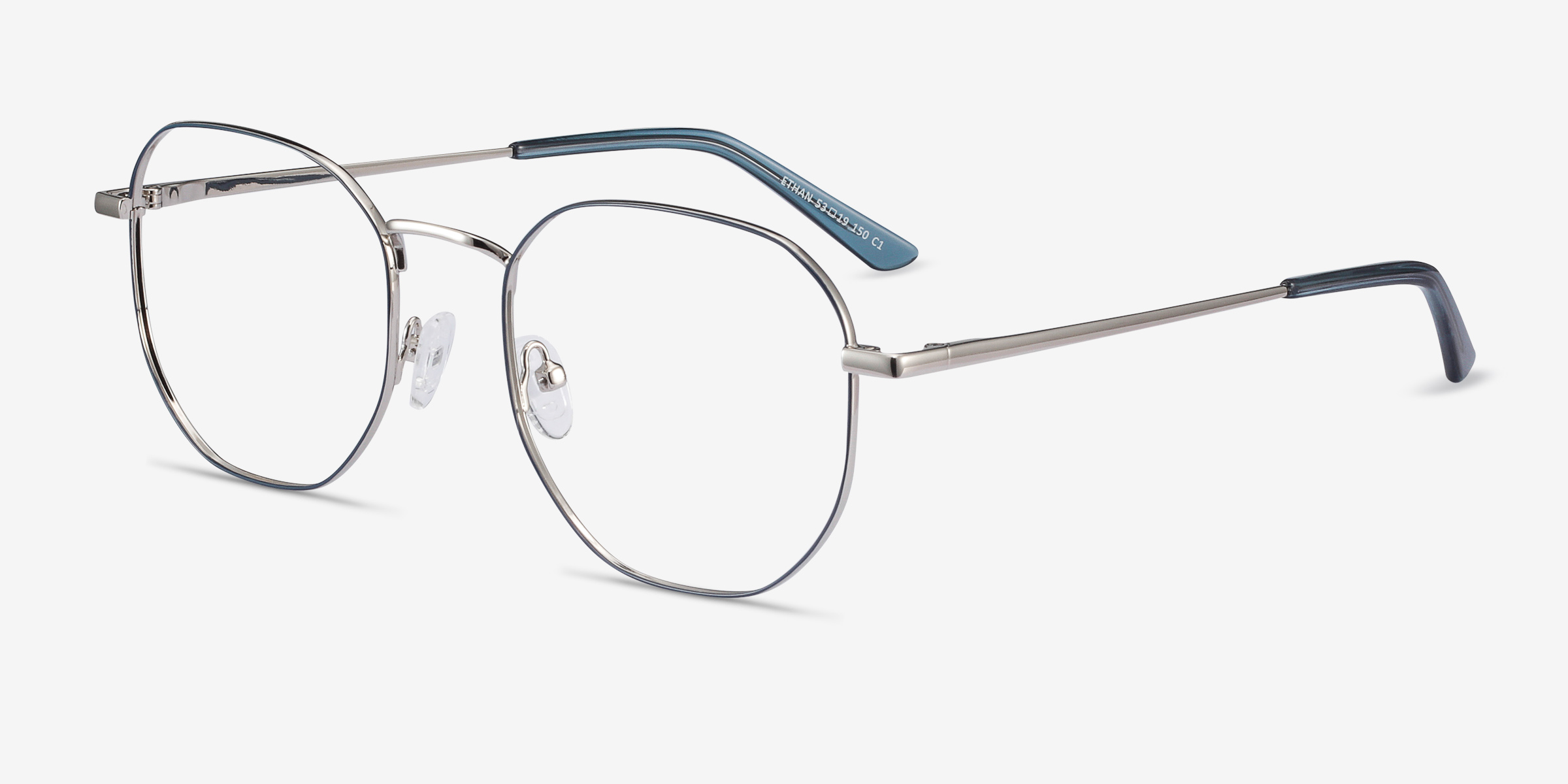Ethan Geometric Navy & Silver Full Rim Eyeglasses | Eyebuydirect