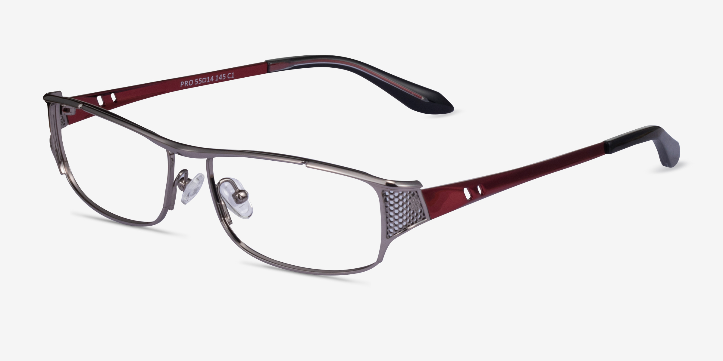 Pro Rectangle Gunmetal Black Red Full Rim Eyeglasses | Eyebuydirect
