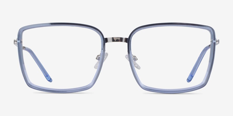 Remi Rectangle Blue Silver Full Rim Eyeglasses | Eyebuydirect