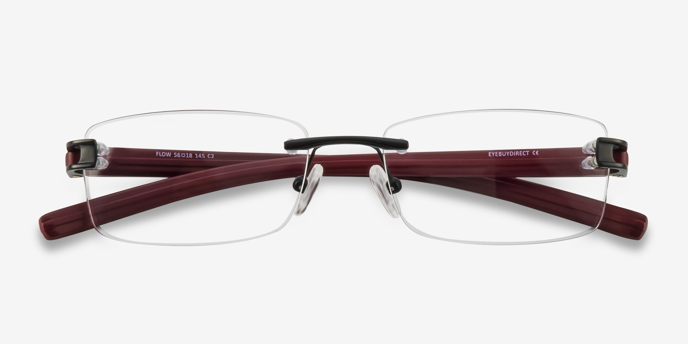 Flow Rectangle Black Burgundy Rimless Eyeglasses | Eyebuydirect