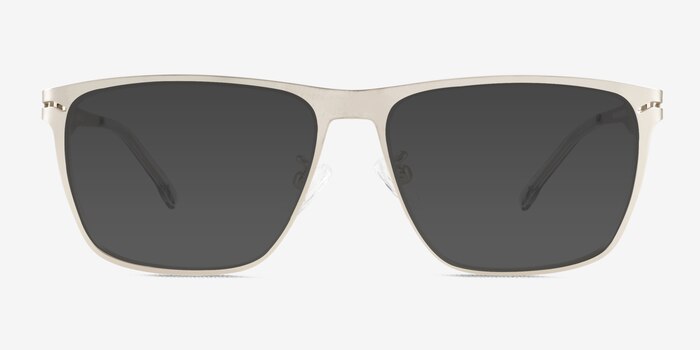 Geoff - Square Matte Silver Frame Sunglasses For Men | Eyebuydirect