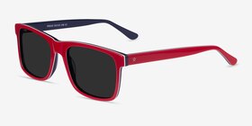 Proud - Rectangle Red & Navy Frame Prescription Sunglasses | EyeBuyDirect