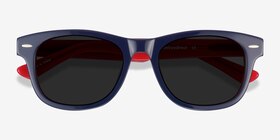 Parade - Square Navy & Red Frame Prescription Sunglasses | EyeBuyDirect