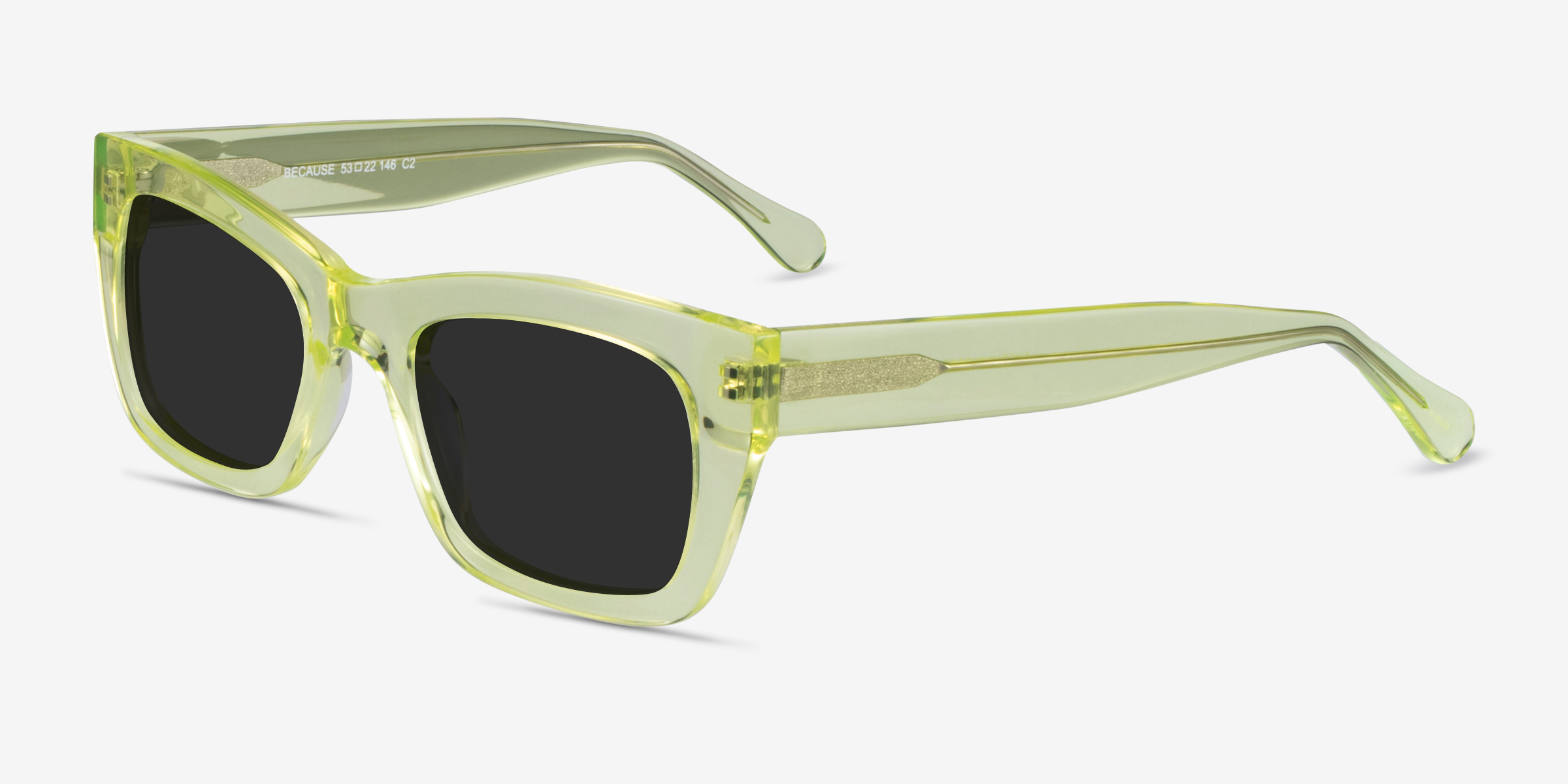 Because - Rectangle Clear Yellow Frame Sunglasses For Women | Eyebuydirect