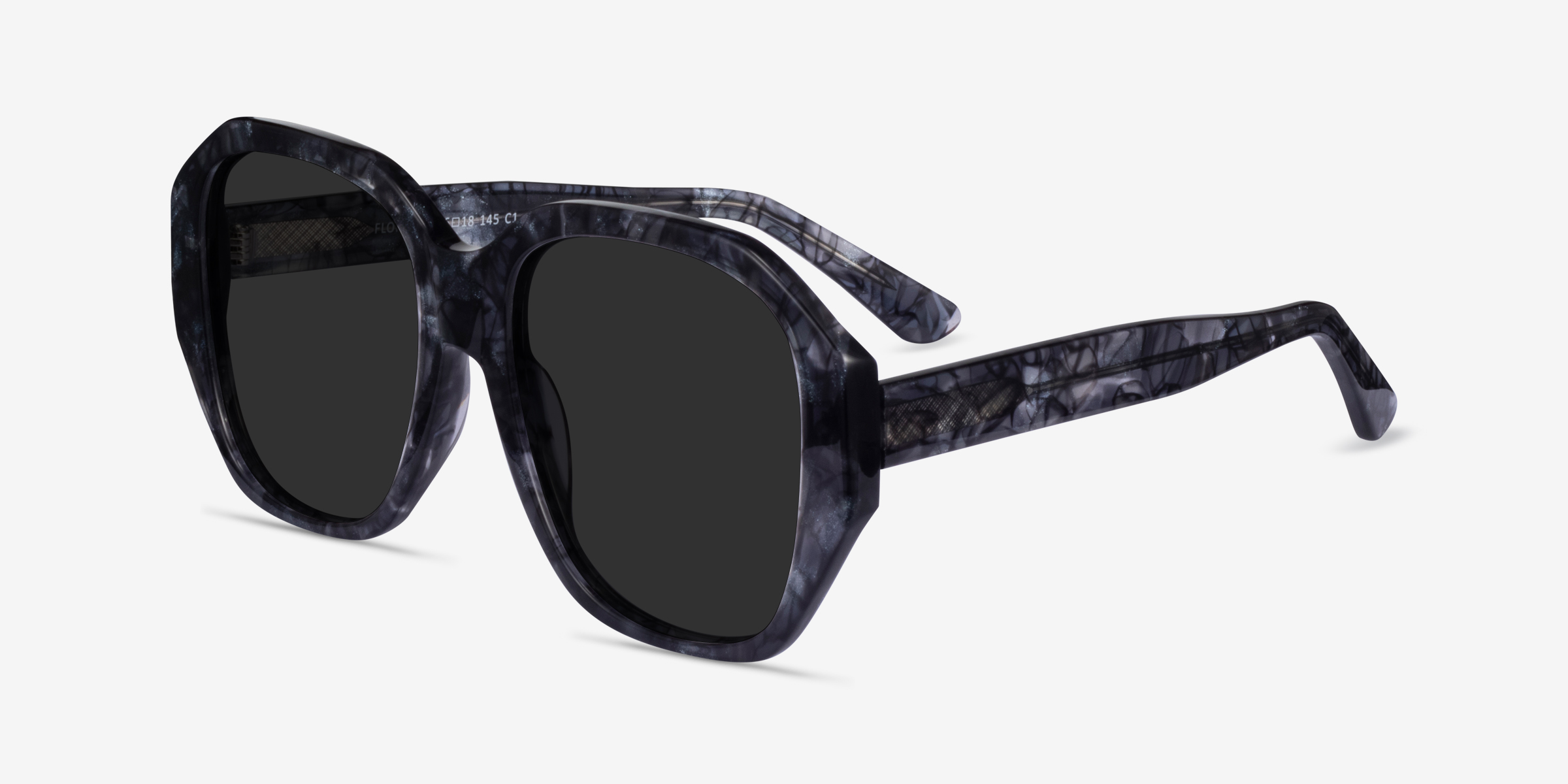 Florence - Square Shiny Black Floral Frame Sunglasses For Women ...