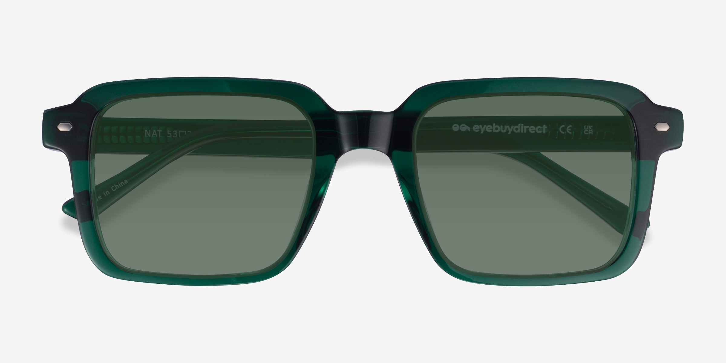 Nat - Square Crystal Dark Green Frame Prescription Sunglasses ...