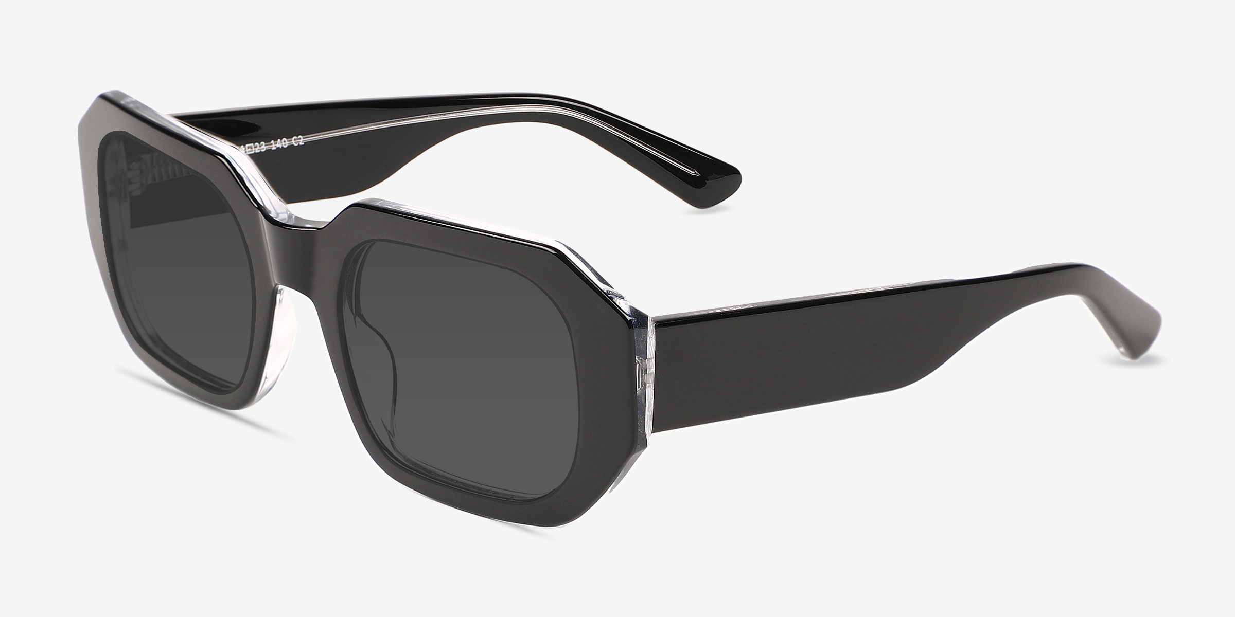 Lilia - Rectangle Black Crystal Frame Prescription Sunglasses ...