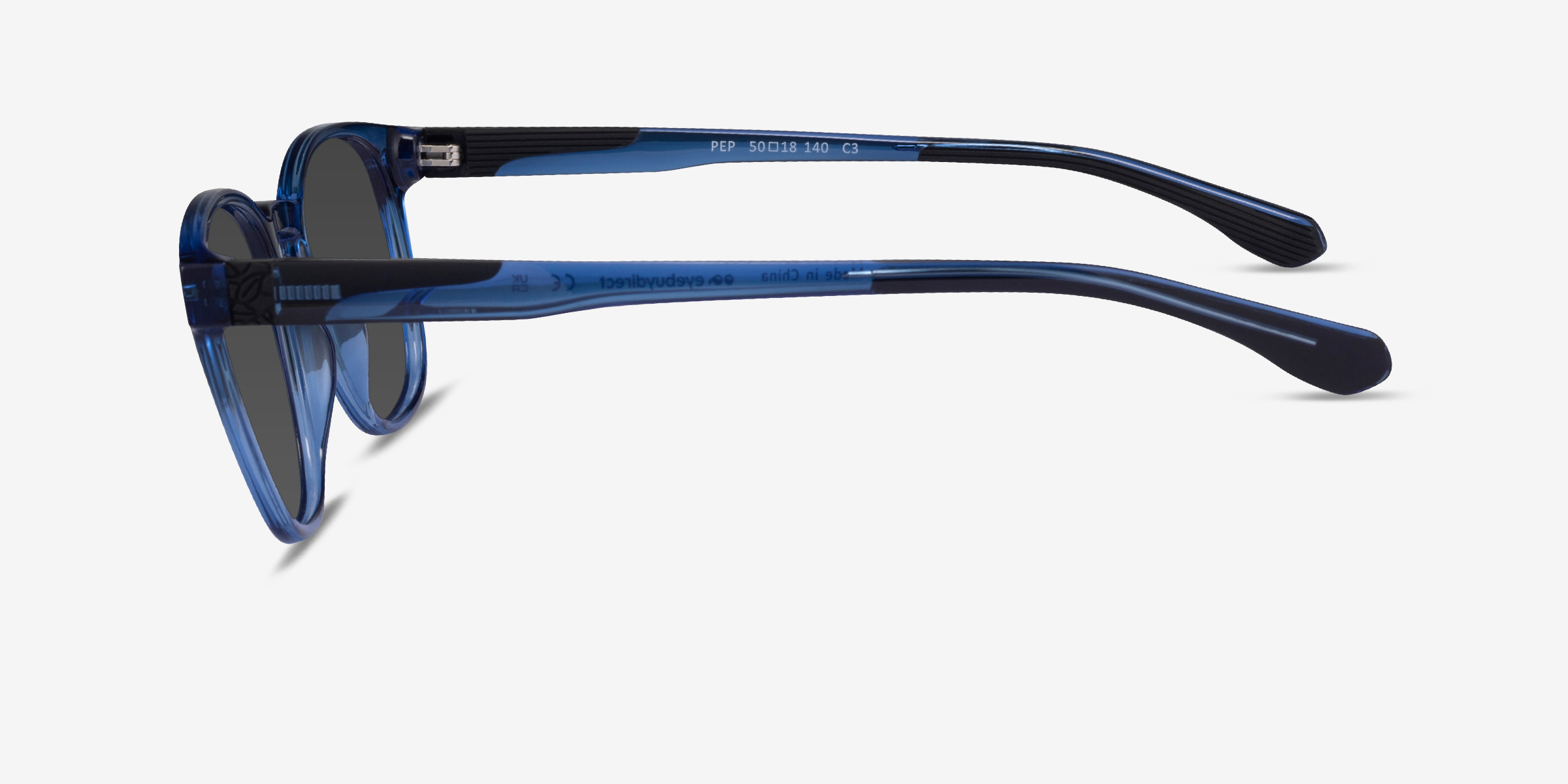 Pep - Round Shiny Crystal Blue Frame Prescription Sunglasses ...