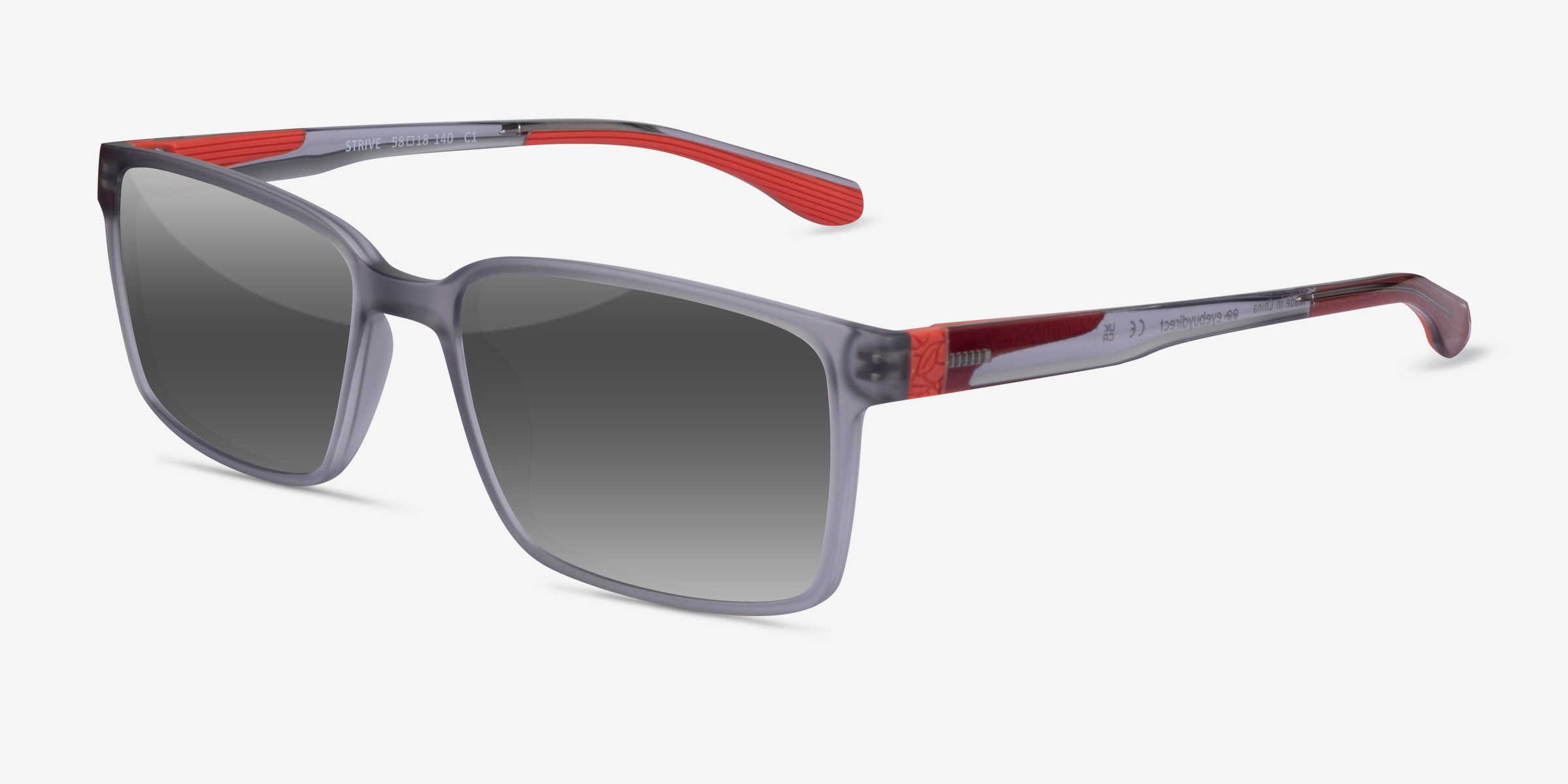 Strive - Rectangle Matt Crystal Gray Frame Prescription Sunglasses ...