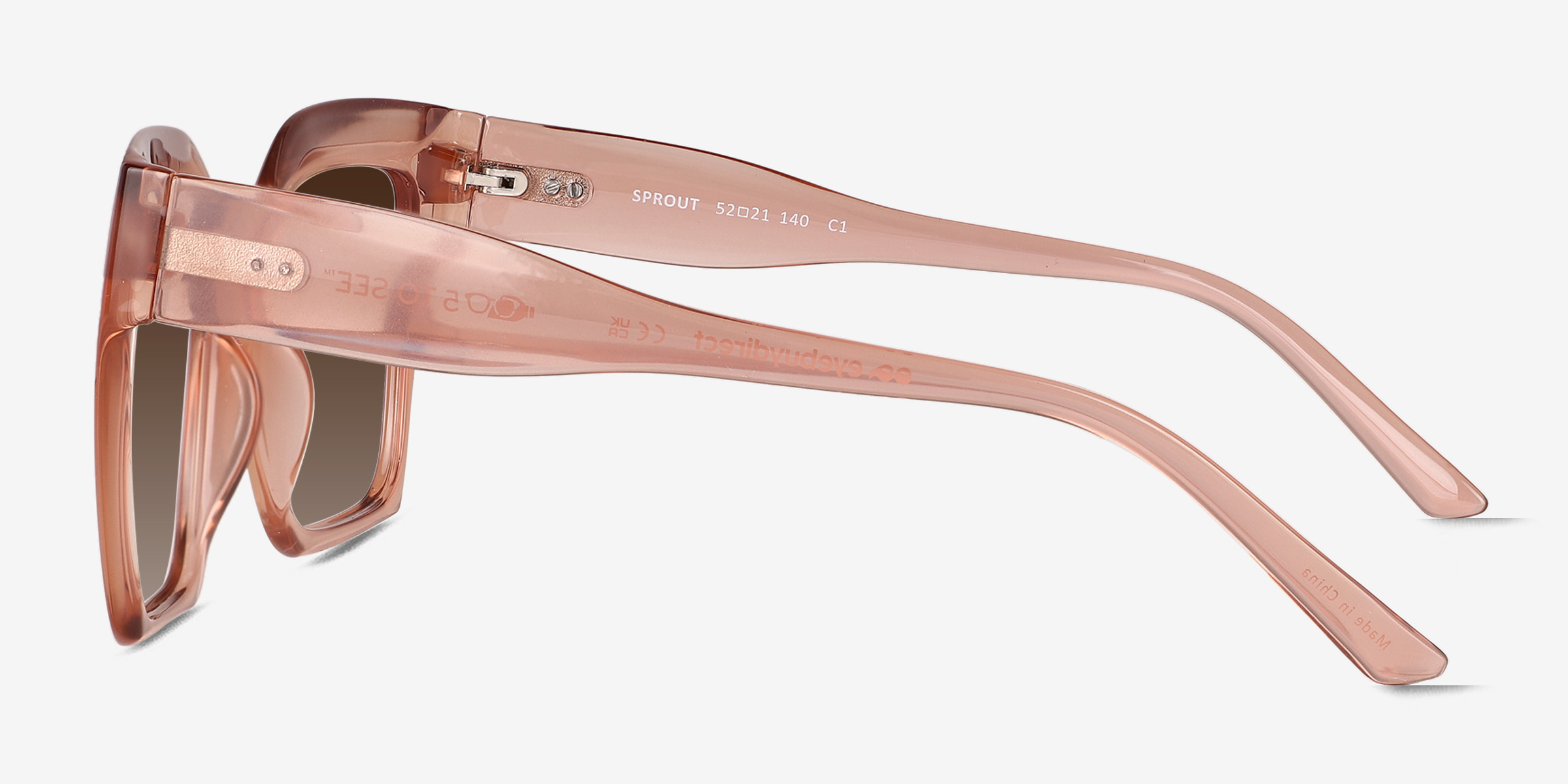 Sprout - Square Crystal Champagne Frame Prescription Sunglasses ...