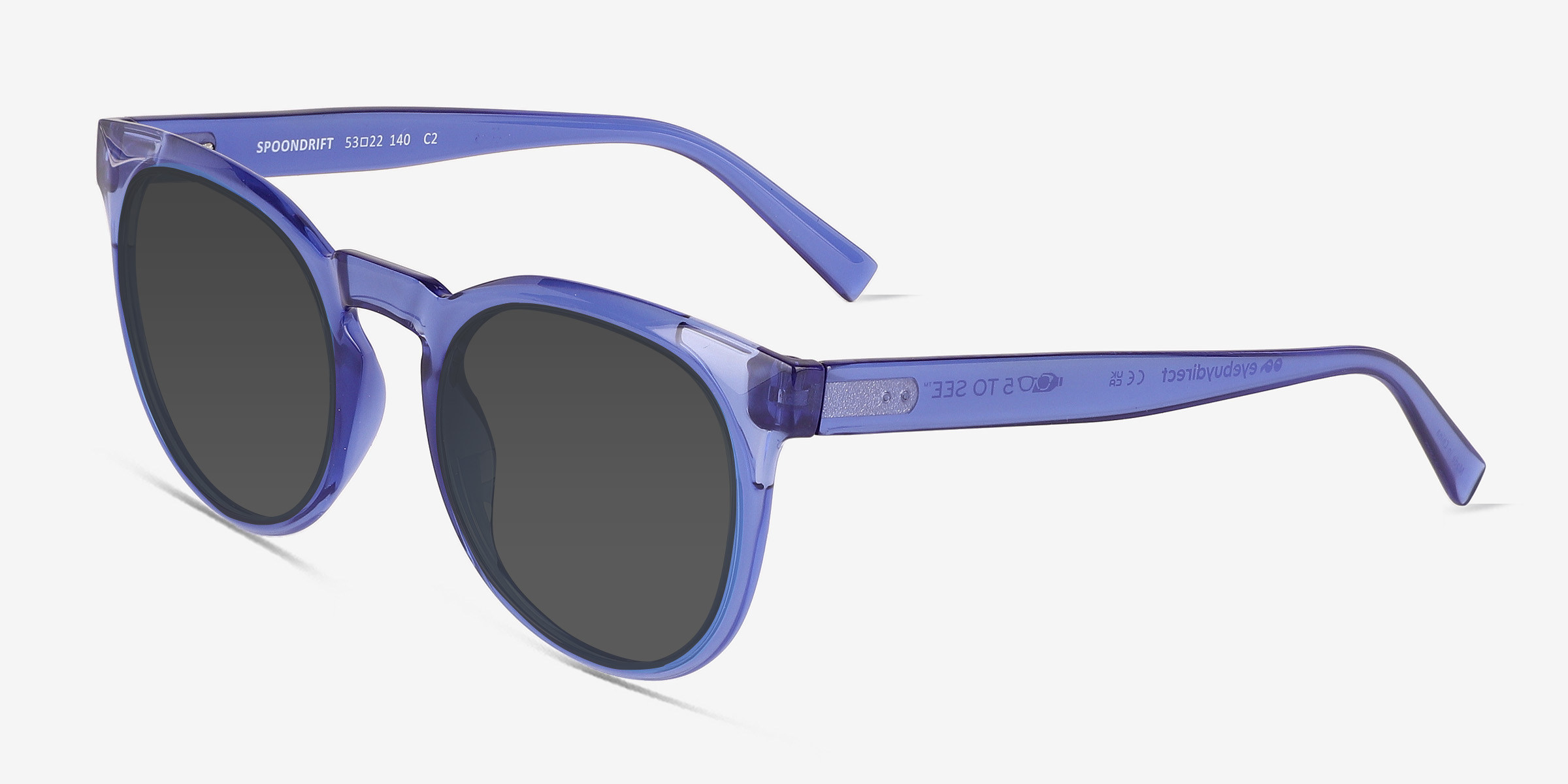 Spoondrift - Round Crystal Blue Frame Prescription Sunglasses ...