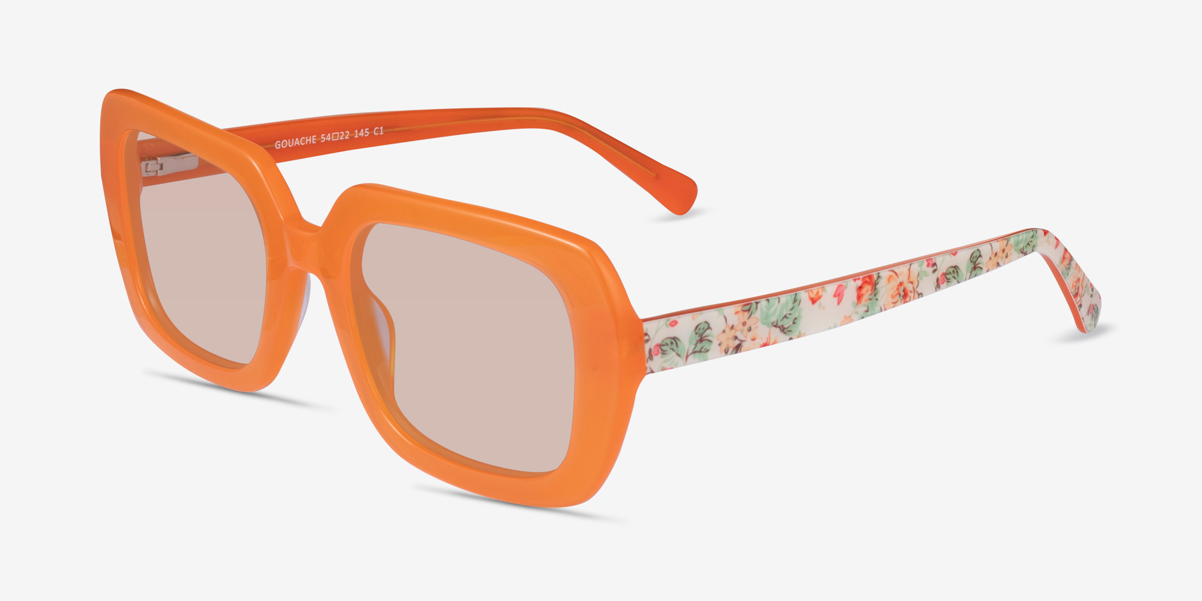 Gouache - Rectangle Milky Orange Flower Frame Sunglasses For Women ...