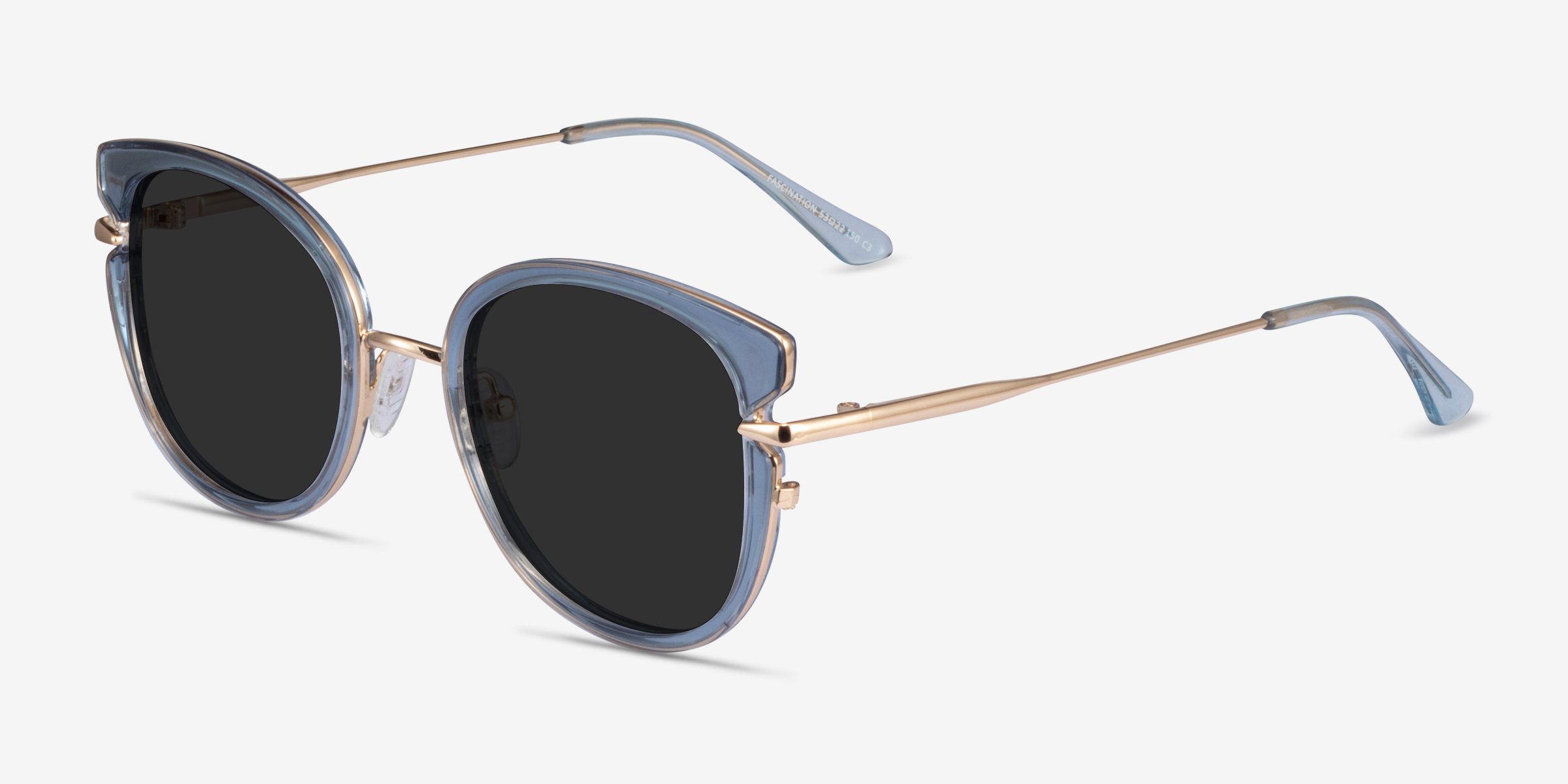 Fascination - Square Clear Blue Gold Frame Sunglasses For Women ...