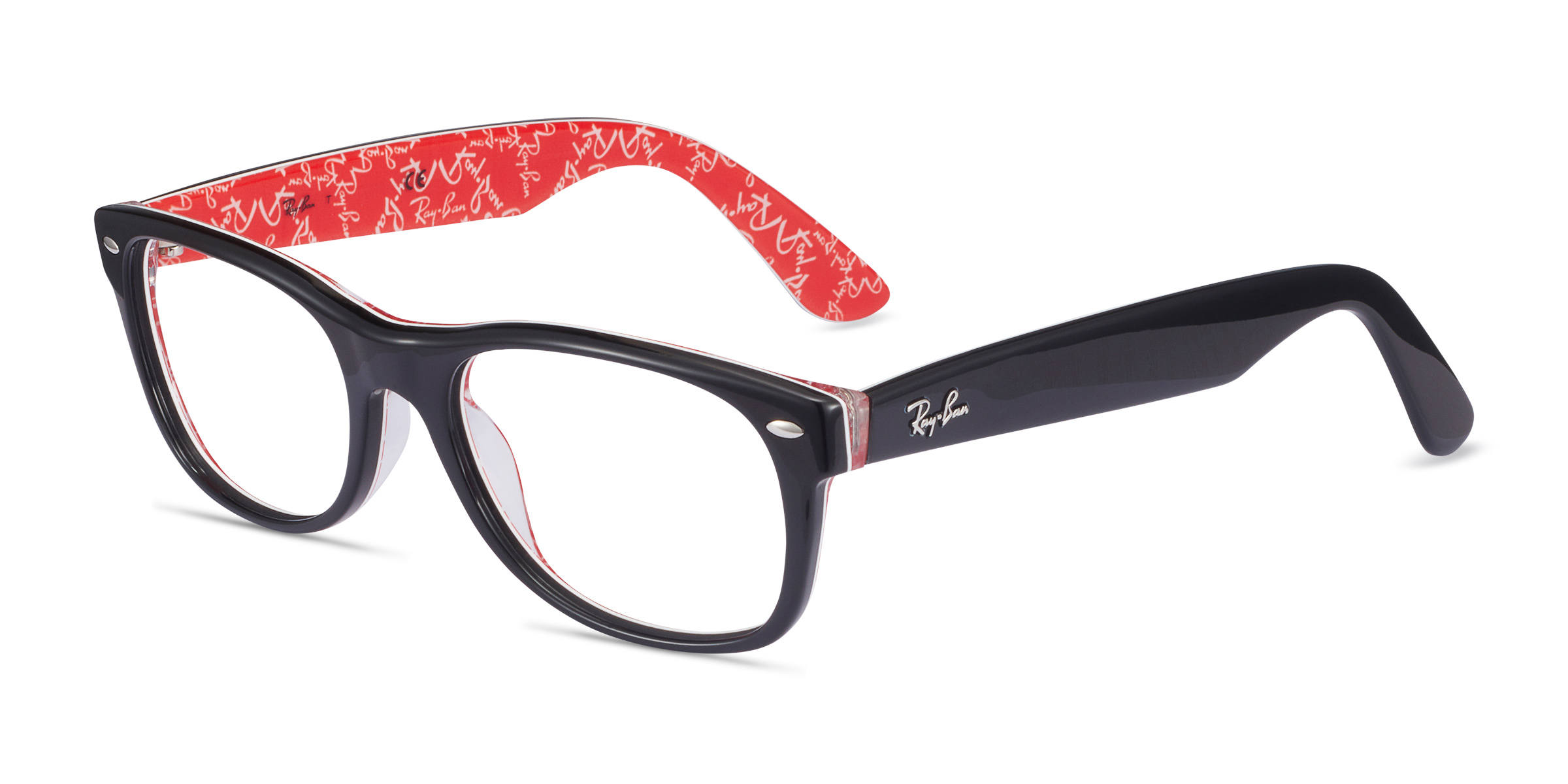 Ray-Ban RB5184 Wayfarer - Square Black & Red Frame Eyeglasses ...