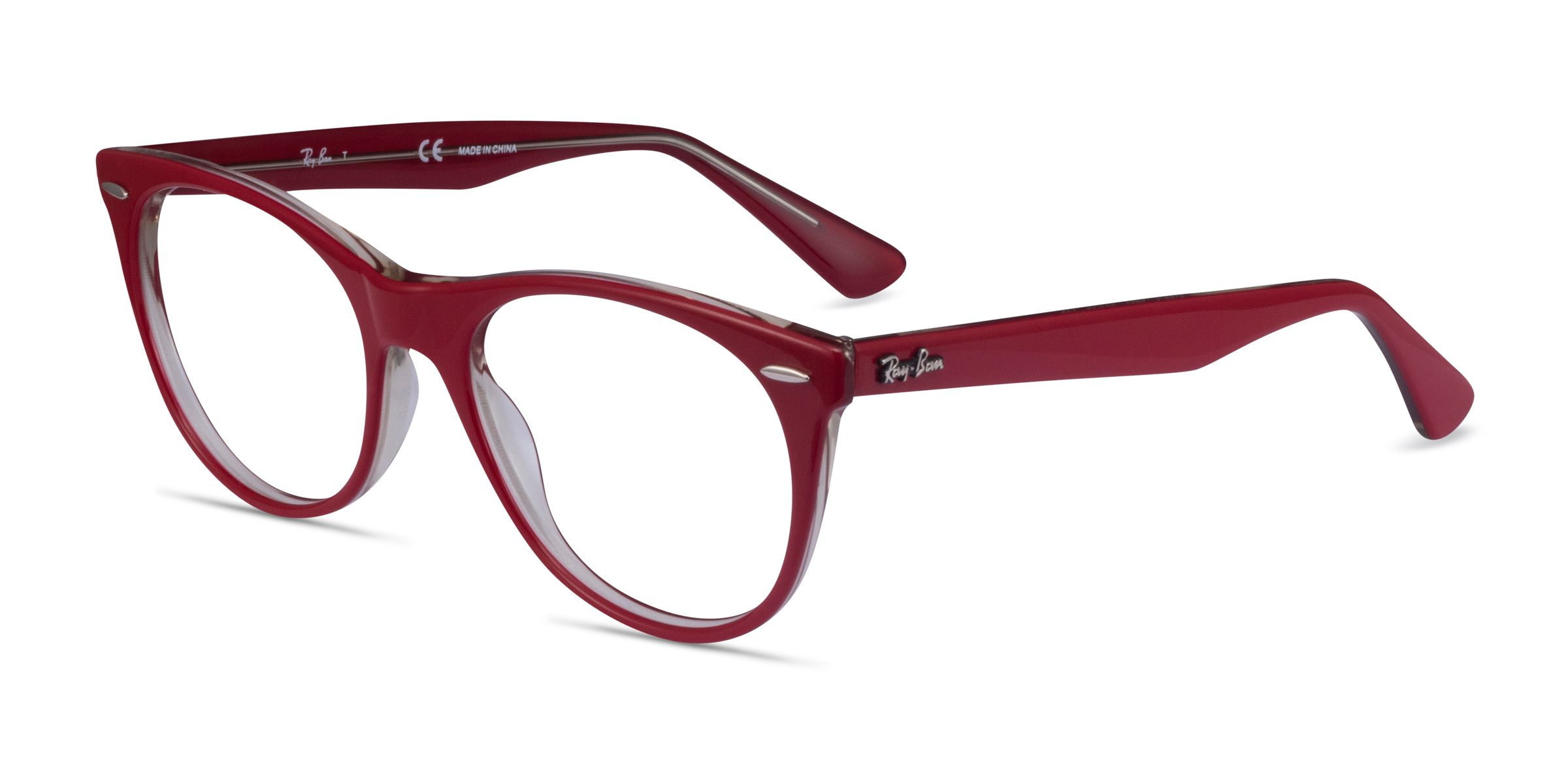 Ray-Ban RB2185V - Cat Eye Red Transparent Frame Glasses For Women ...
