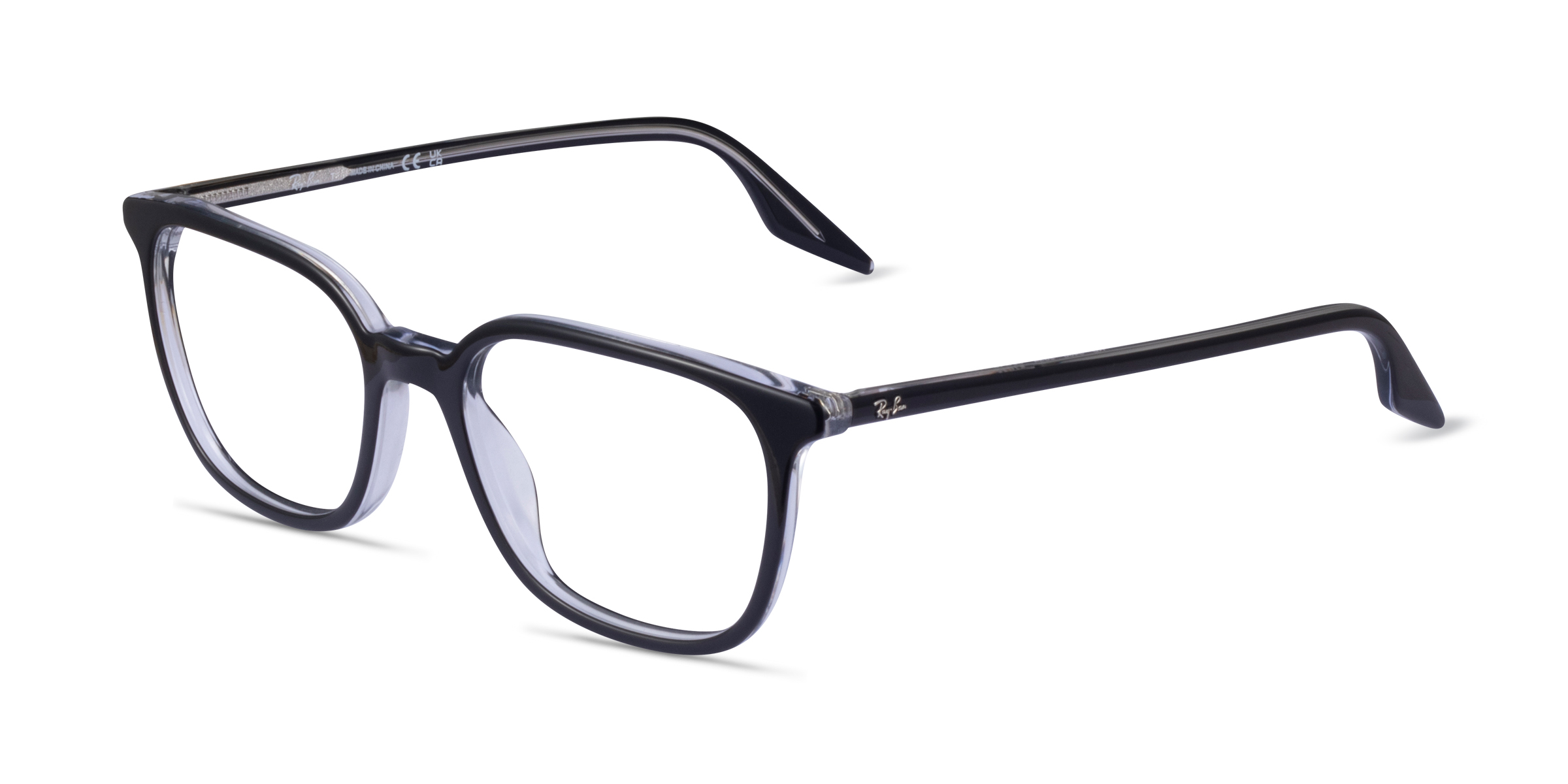 Ray-Ban RB5406 - Rectangle Black On Transparent Frame Eyeglasses ...