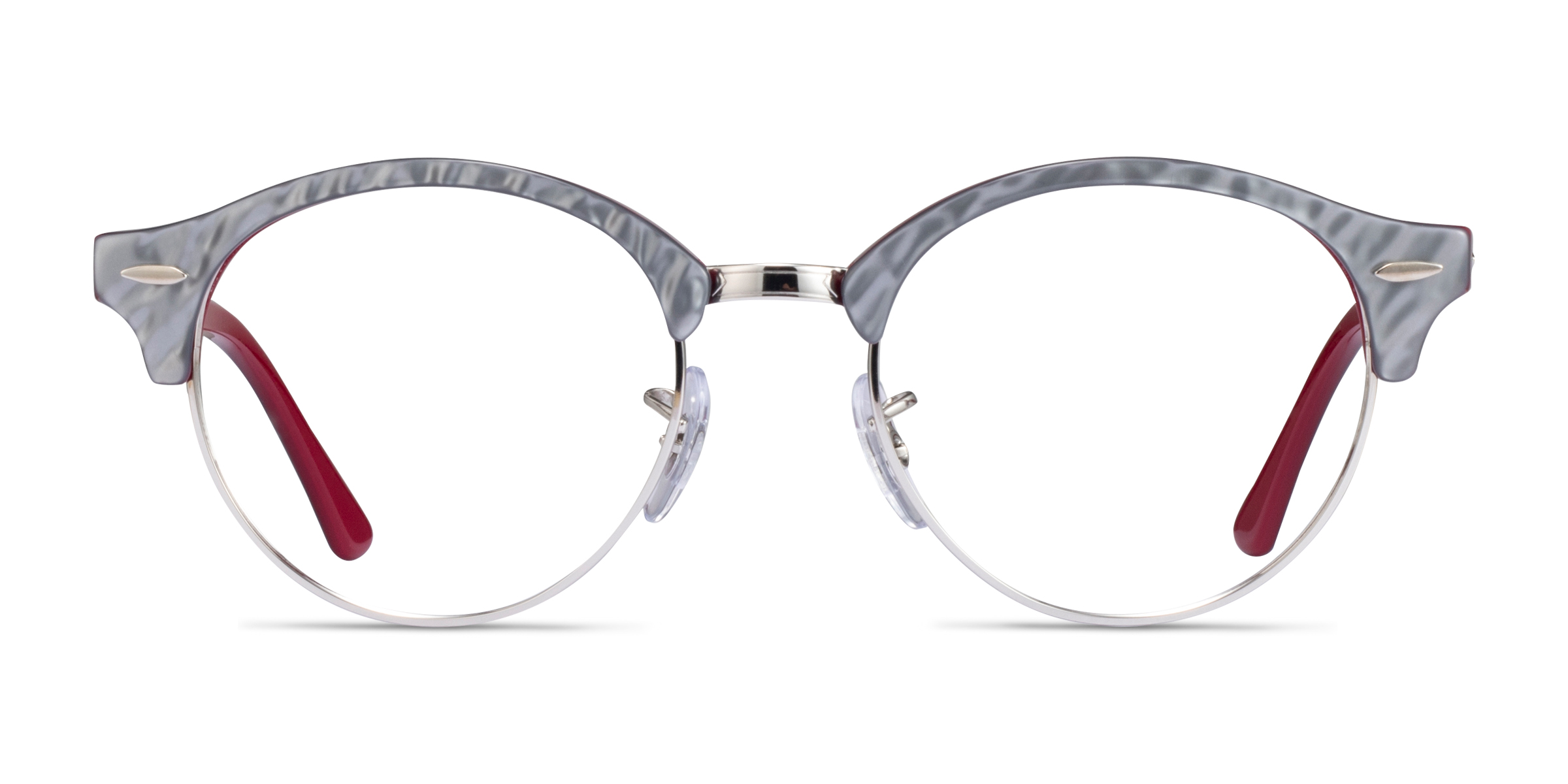 Ray-Ban RB4246V Clubround - Browline Wrinkled Gray On Bordeaux Frame ...