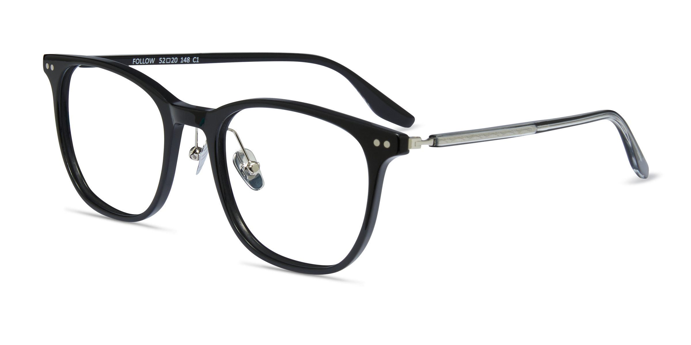 Follow Square Black Silver Full Rim Eyeglasses | Eyebuydirect