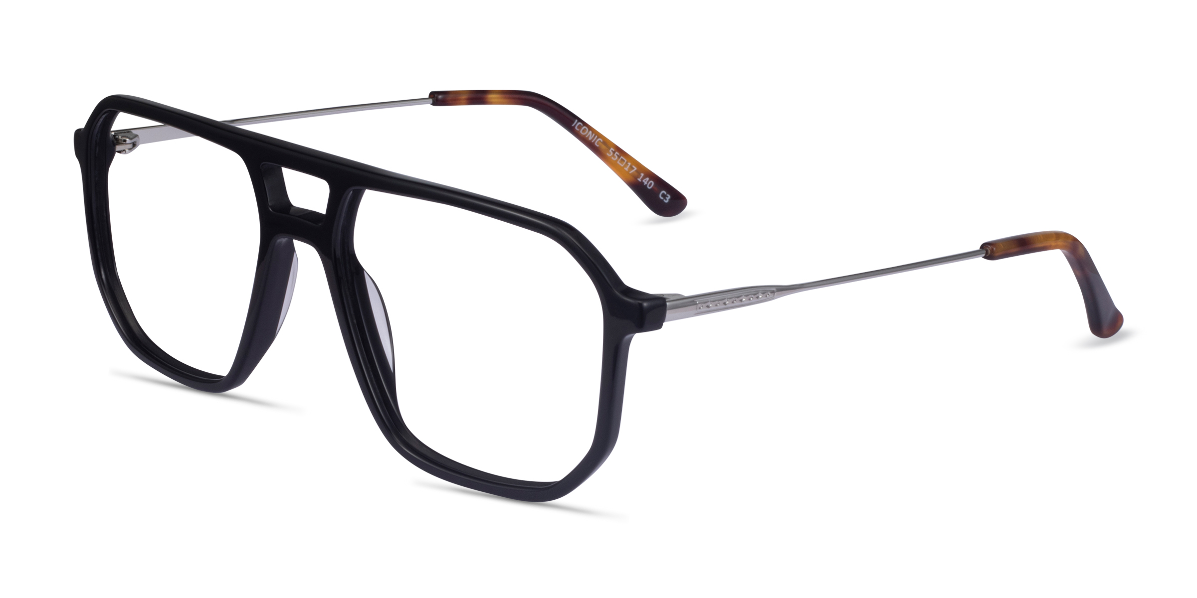 Iconic Aviator Black & Silver Full Rim Eyeglasses | Eyebuydirect