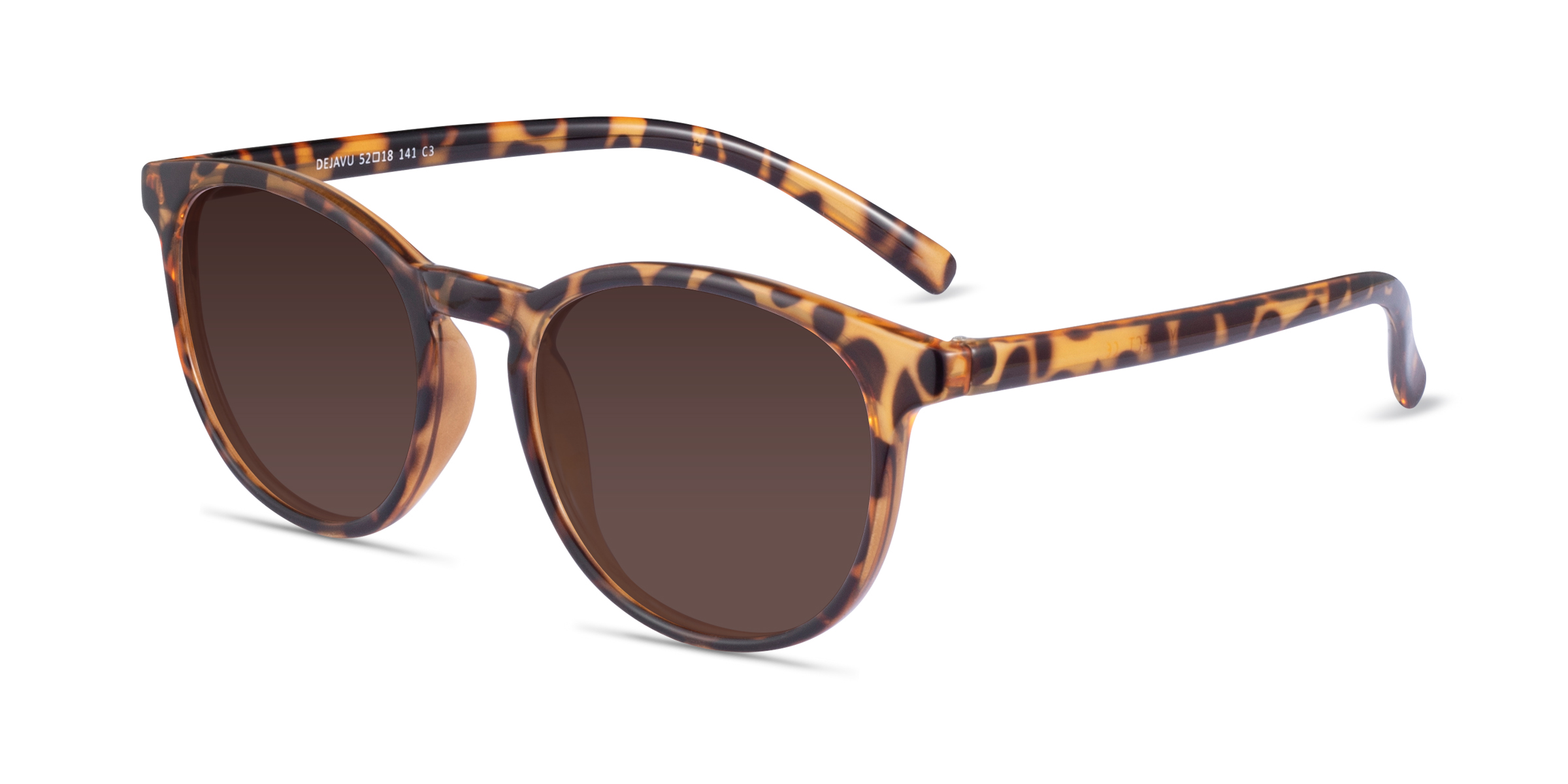 Deja Vu - Round Brown & Tortoise Frame Sunglasses For Women ...