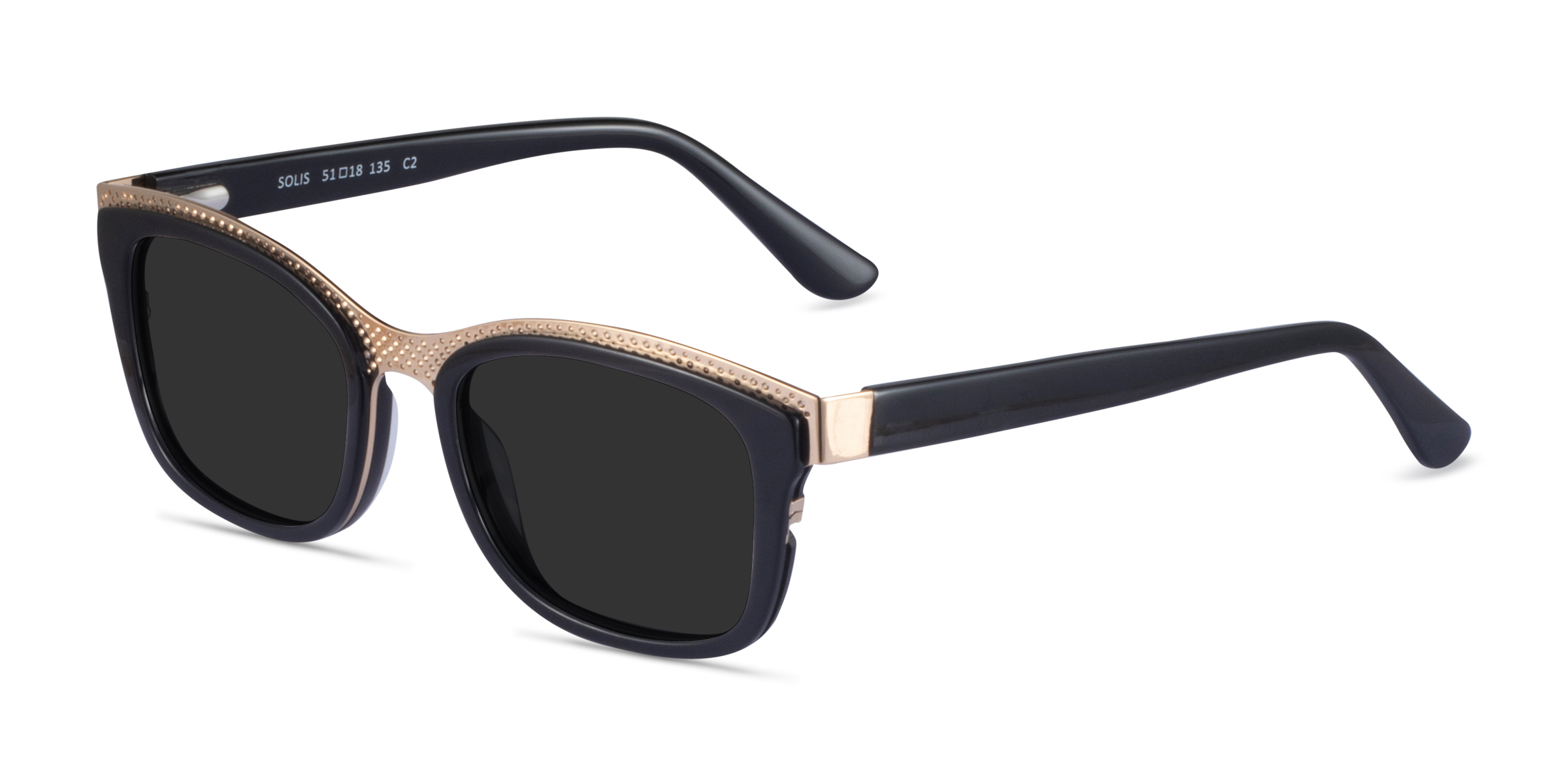 Solis - Rectangle Black Gold Frame Sunglasses For Women | Eyebuydirect