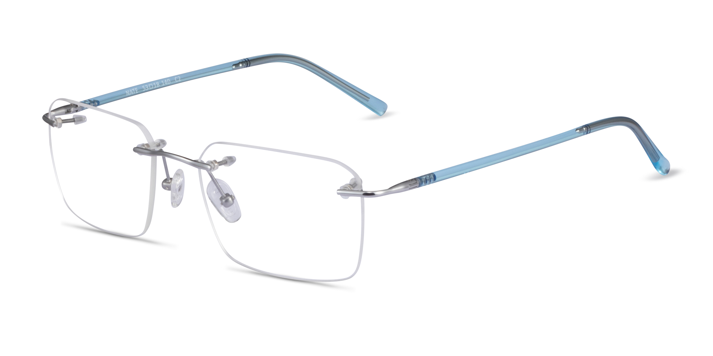Nate Rectangle Silver Clear Blue Rimless Eyeglasses | Eyebuydirect