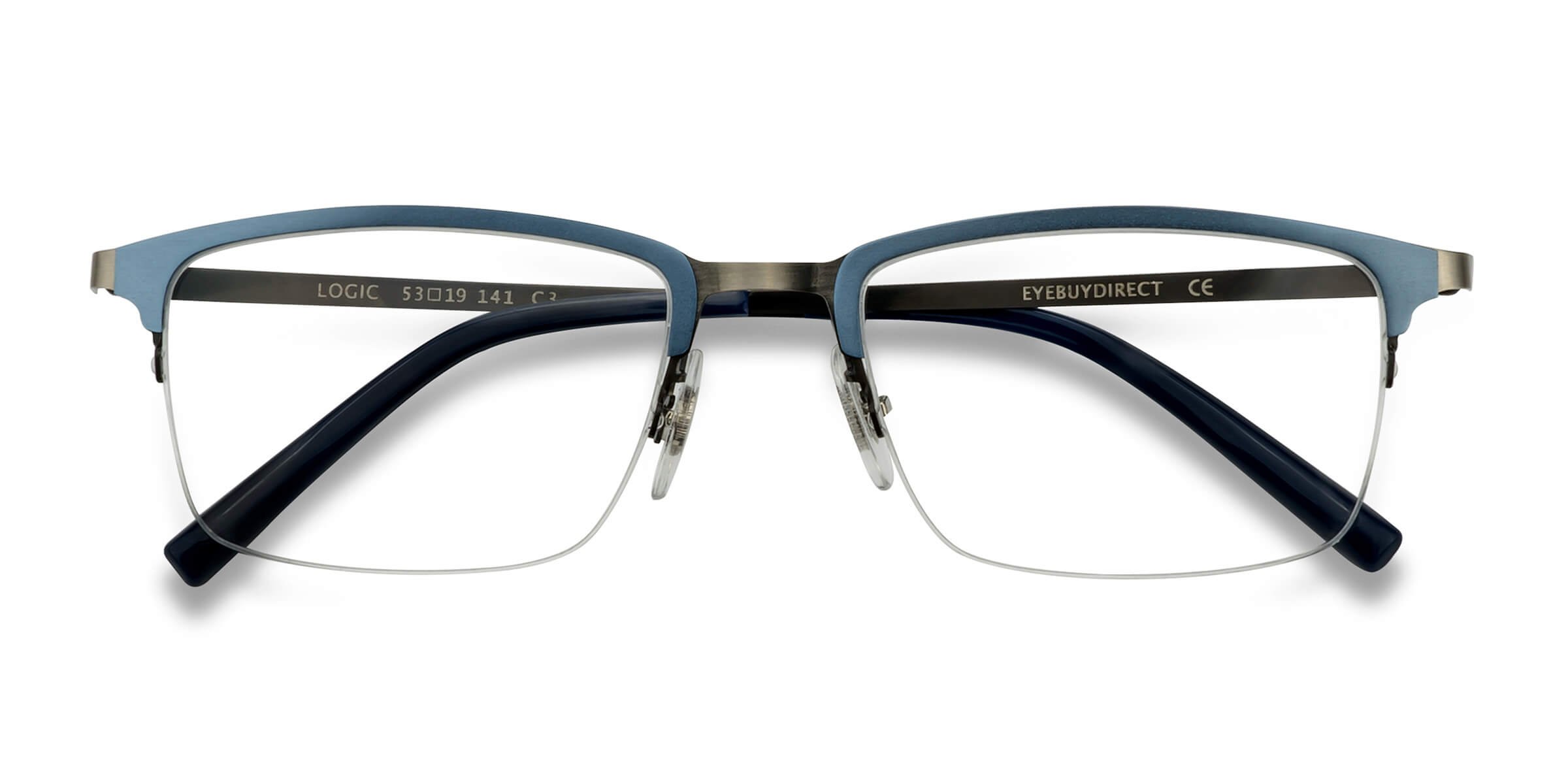Logic Rectangle Matte Blue Semi Rimless Eyeglasses | Eyebuydirect Canada