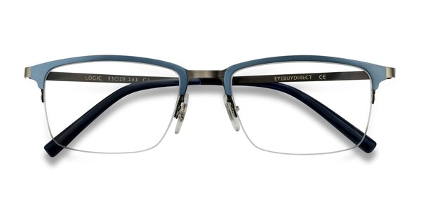 Logic Rectangle Matte Blue Semi Rimless Eyeglasses | Eyebuydirect