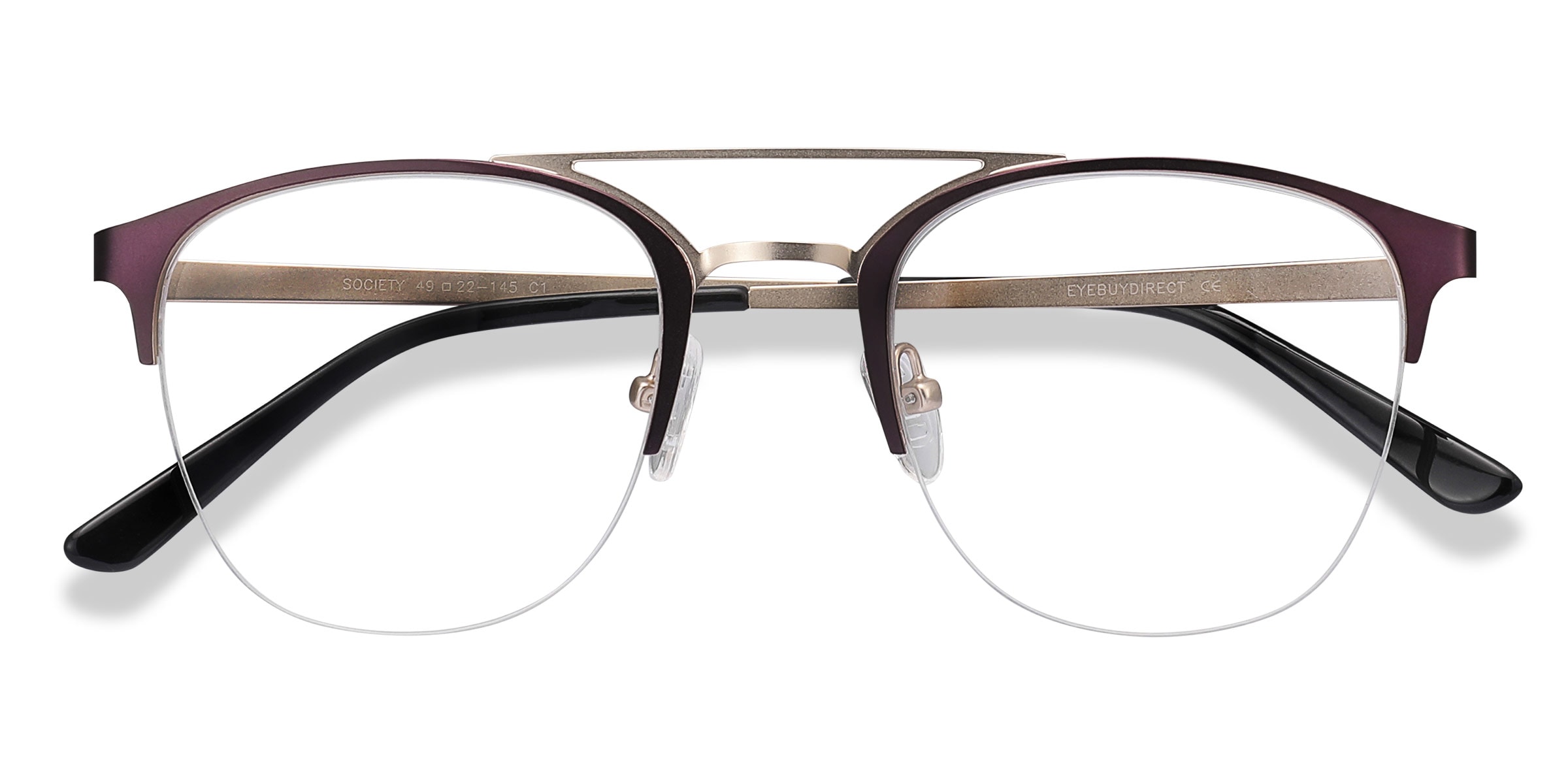 Society Aviator Purple Semi Rimless Eyeglasses | Eyebuydirect Canada