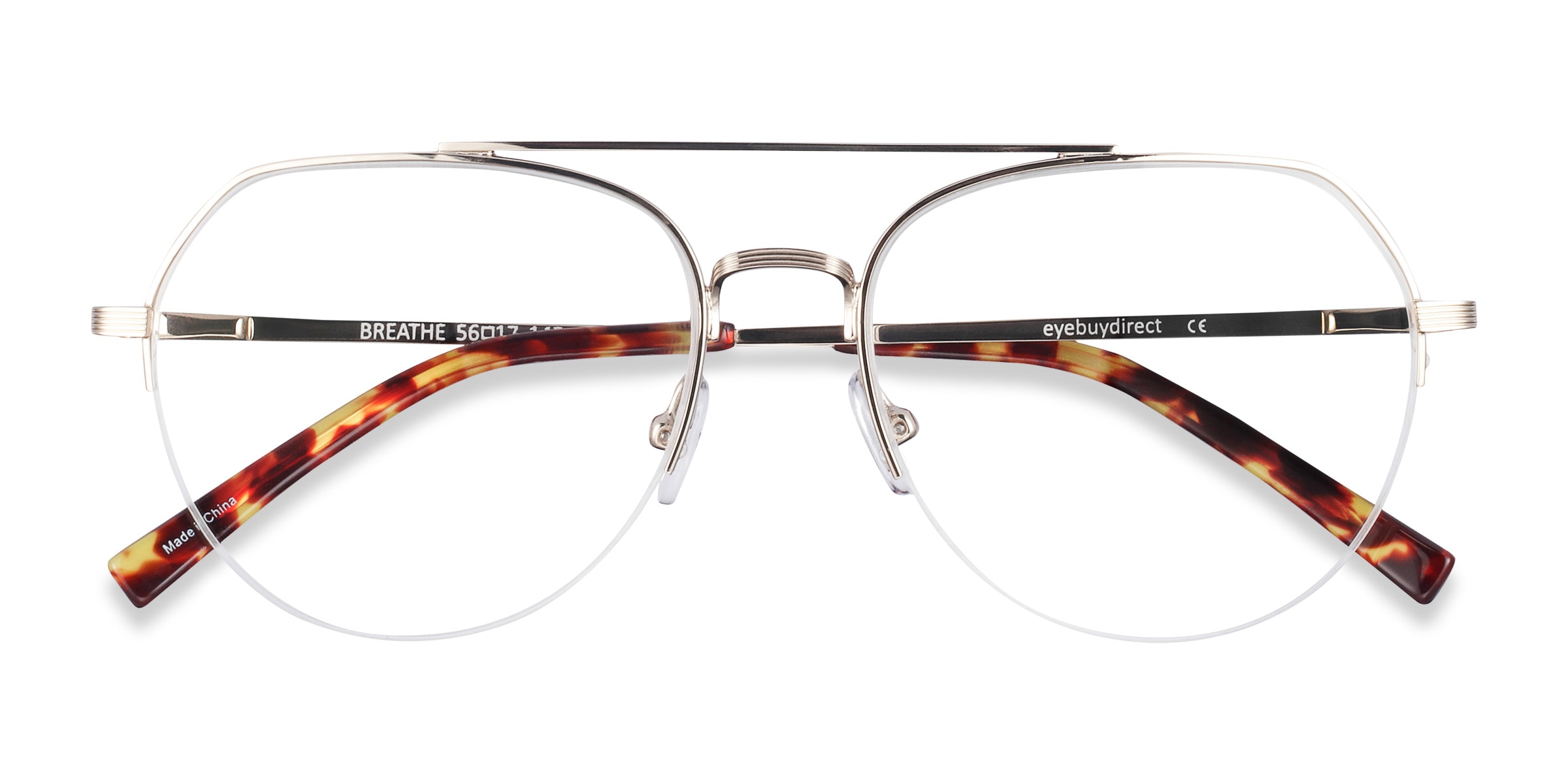 Breathe Aviator Gold Semi Rimless Eyeglasses | Eyebuydirect Canada