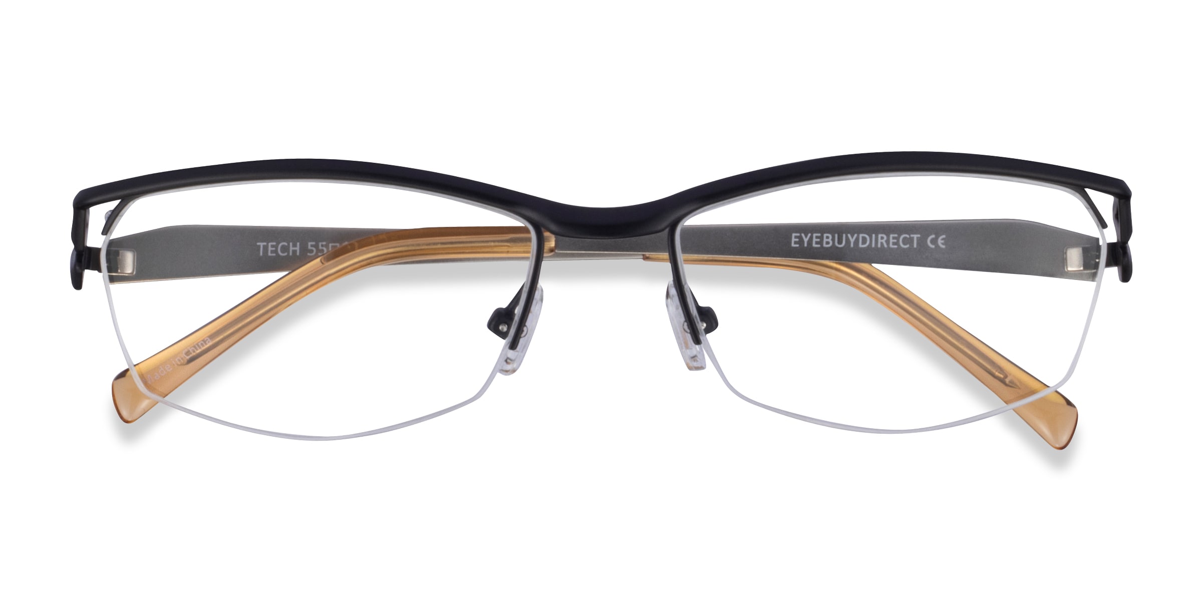 Tech Rectangle Black Yellow Semi Rimless Eyeglasses | Eyebuydirect Canada