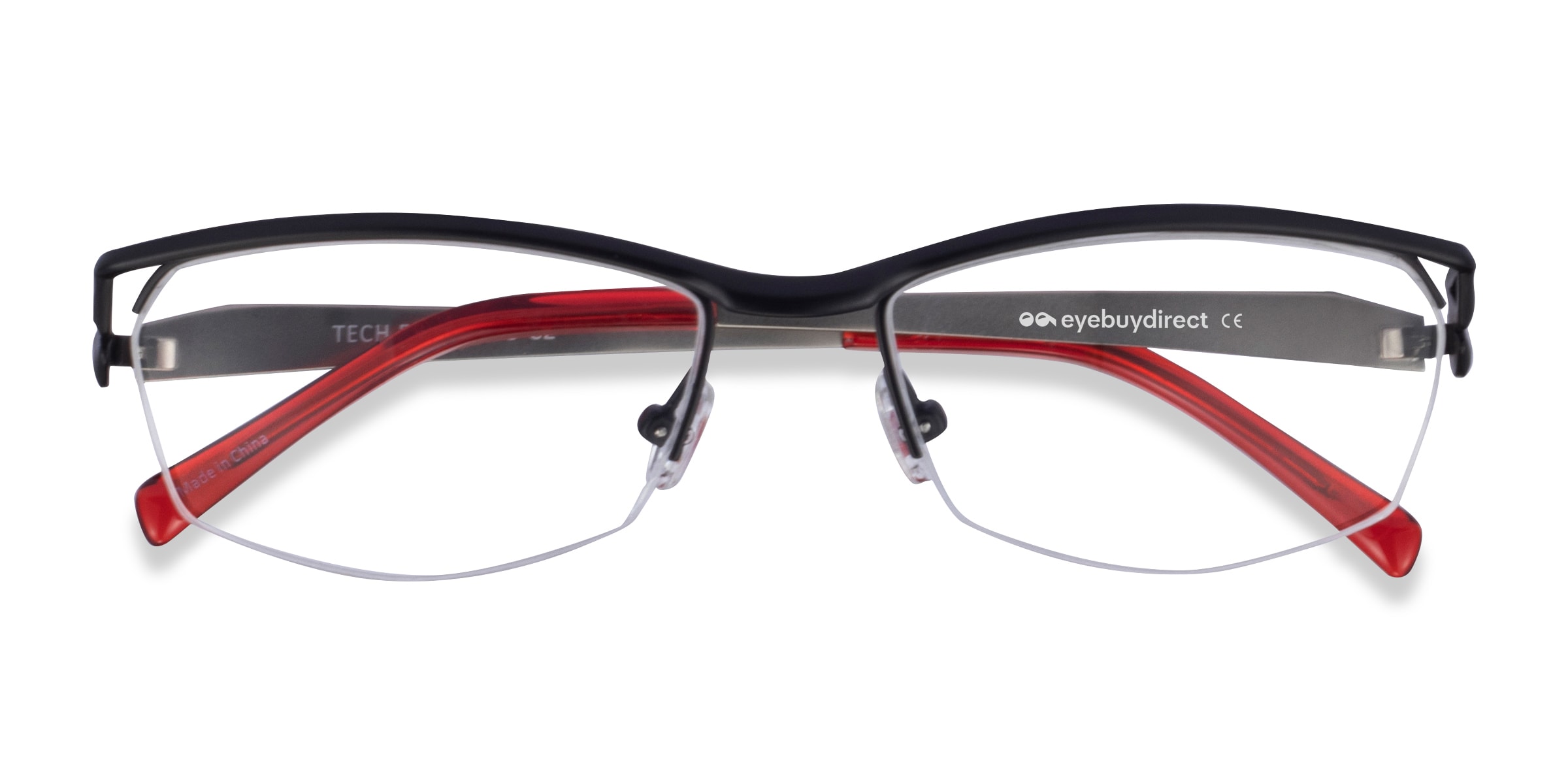 Tech Rectangle Black Red Semi Rimless Eyeglasses | Eyebuydirect Canada
