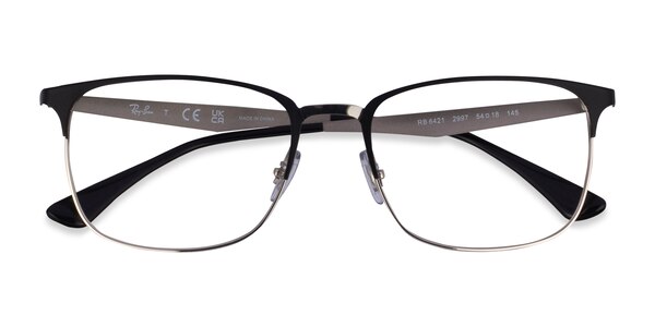 Ray-Ban RB6421 - Square Matte Black Silver Frame Eyeglasses | Eyebuydirect